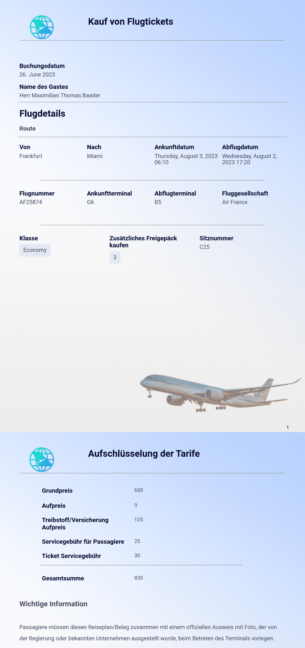 Flugticket Vorlage - PDF-Vorlagen | Jotform