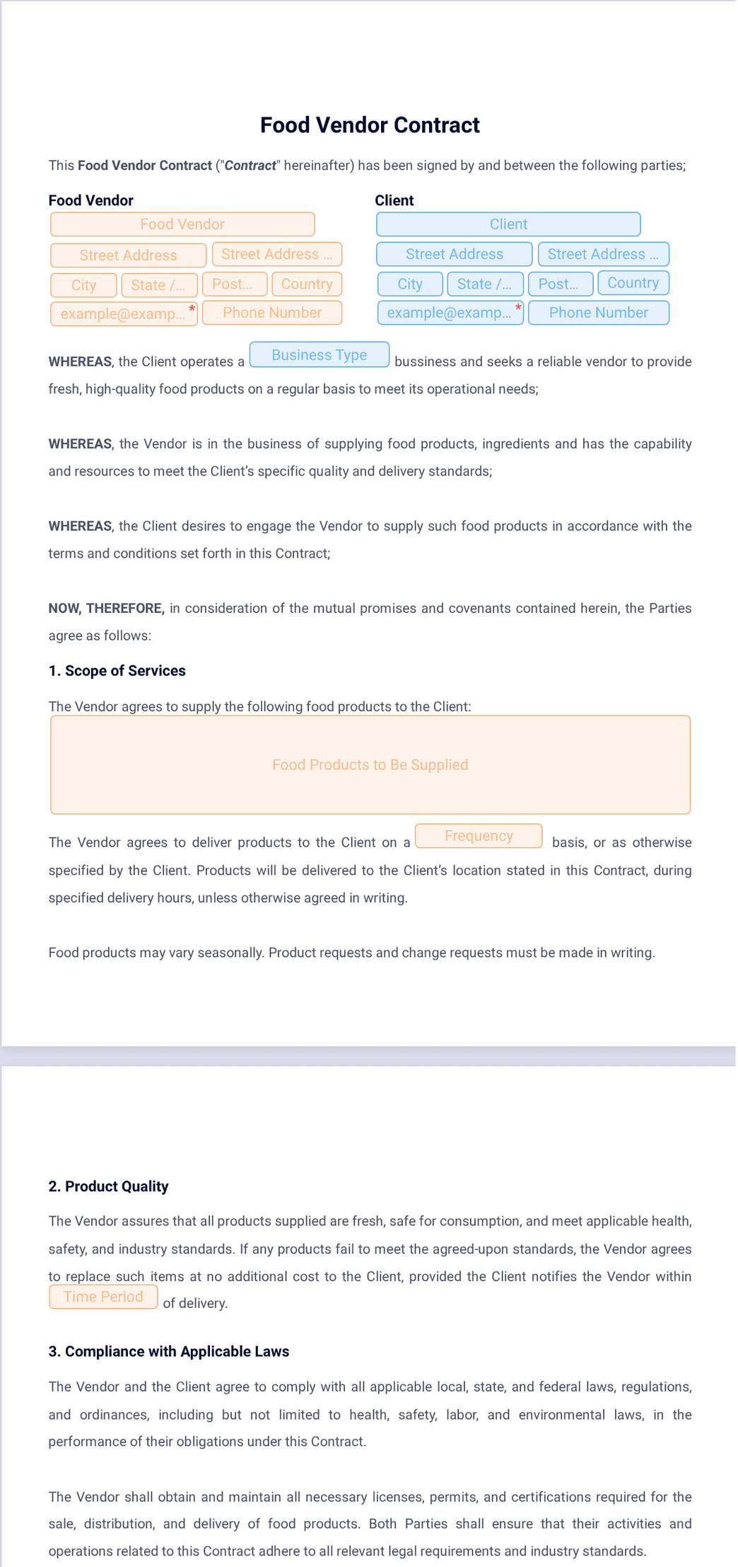 Food Vendor Contract Template - PDF Templates | Jotform