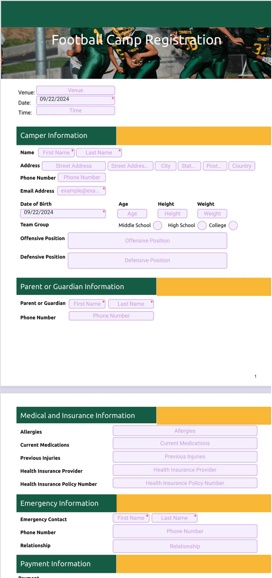 Football Camp Contract Template - PDF Templates | Jotform