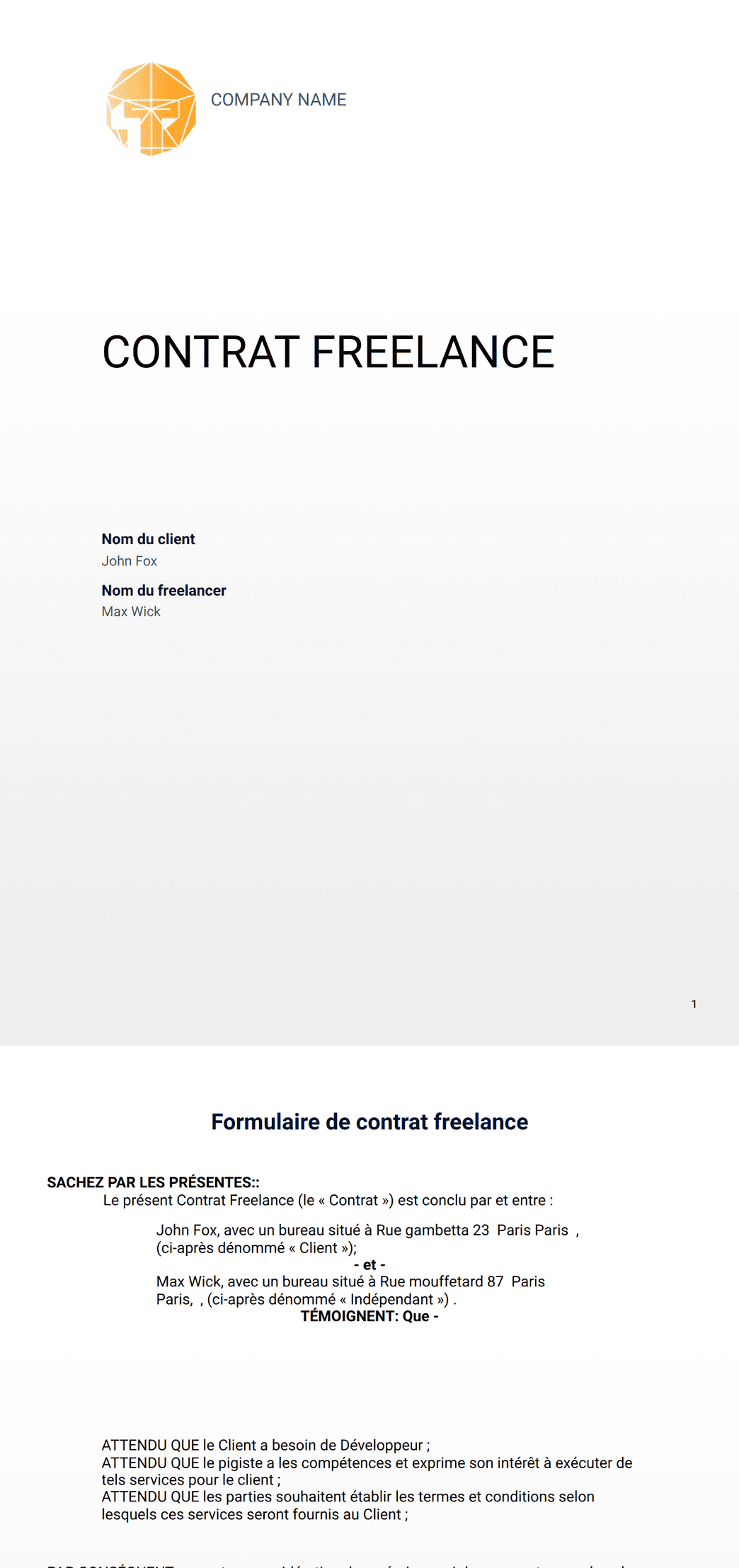 Formulaire de contrat freelance - Modèles de PDF | Jotform