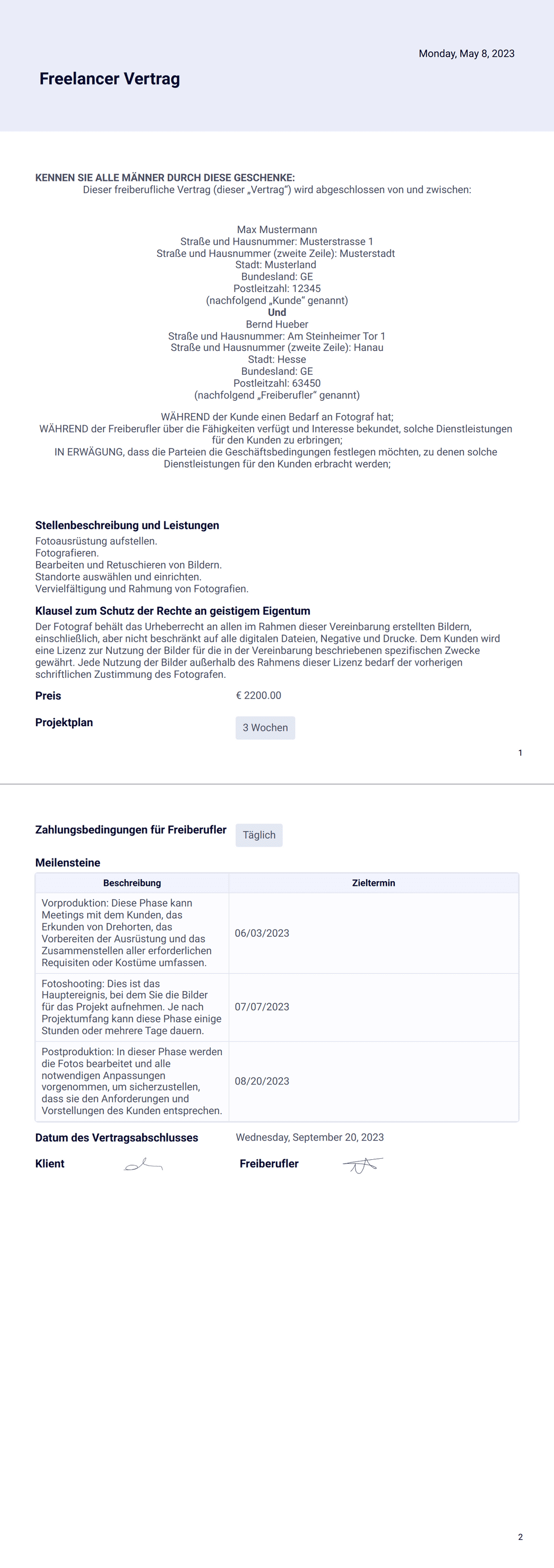 Freelancer Vertrag - PDF-Vorlagen | Jotform