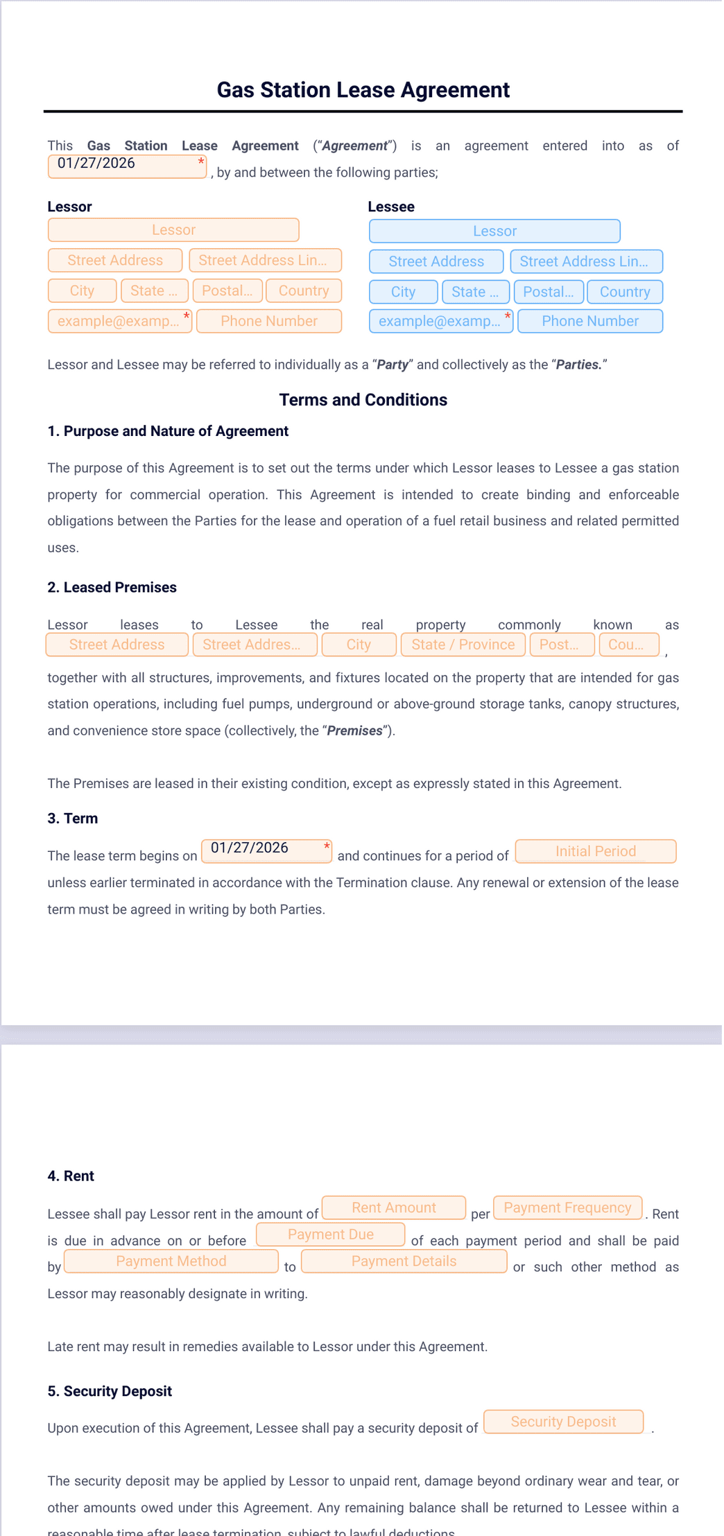 Gas Station Lease Agreement PDF Template | Jotform