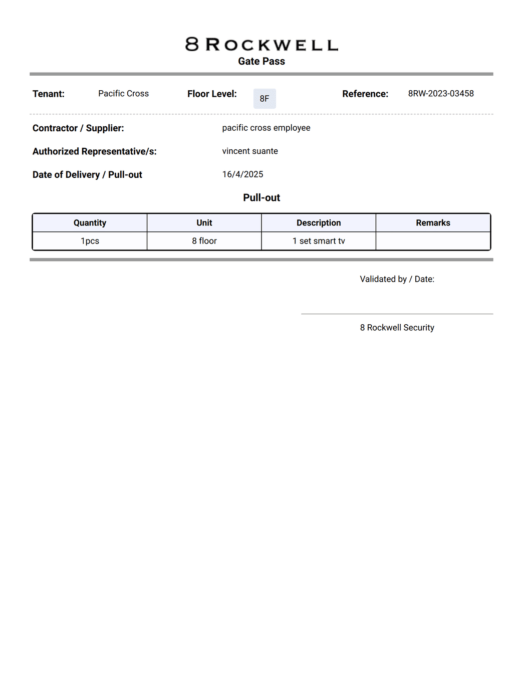 Gate Pass 8rock PDF Template | Jotform
