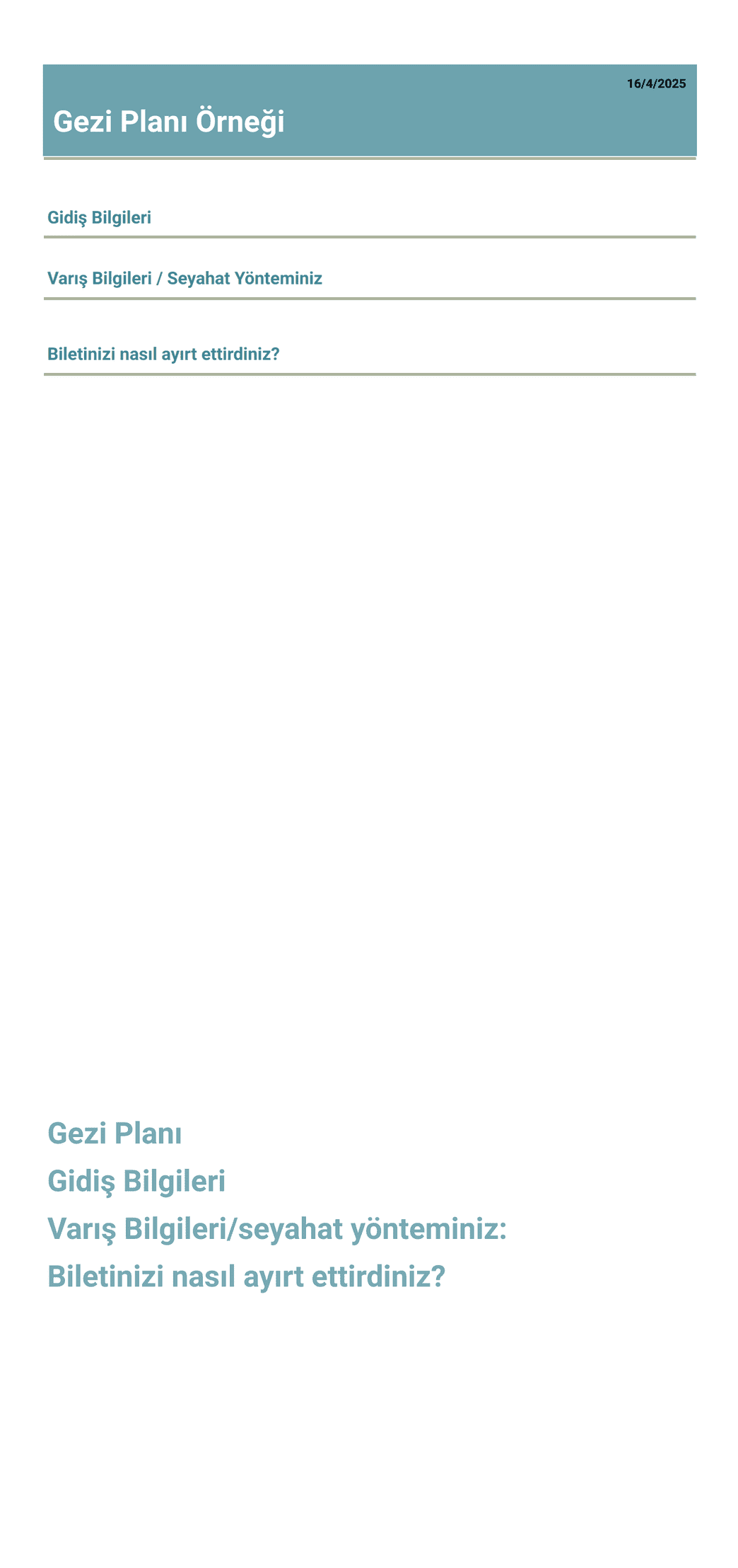 Gezi Planı Örneği - PDF Şablonları | Jotform