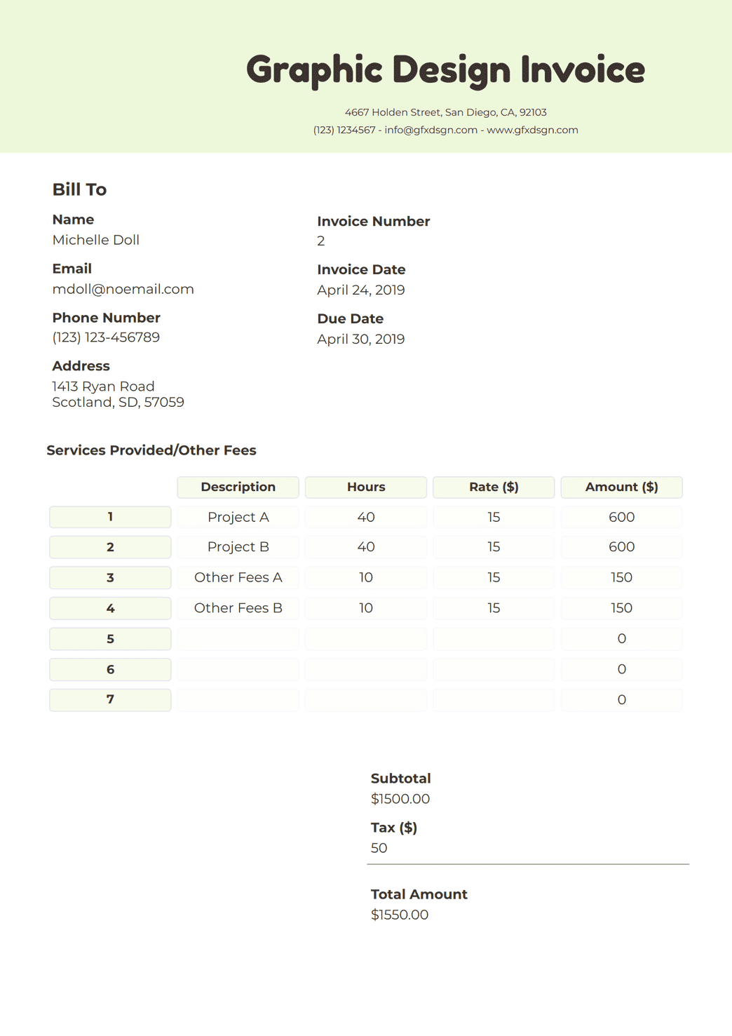 Graphic Design Invoice Template - PDF Templates | Jotform