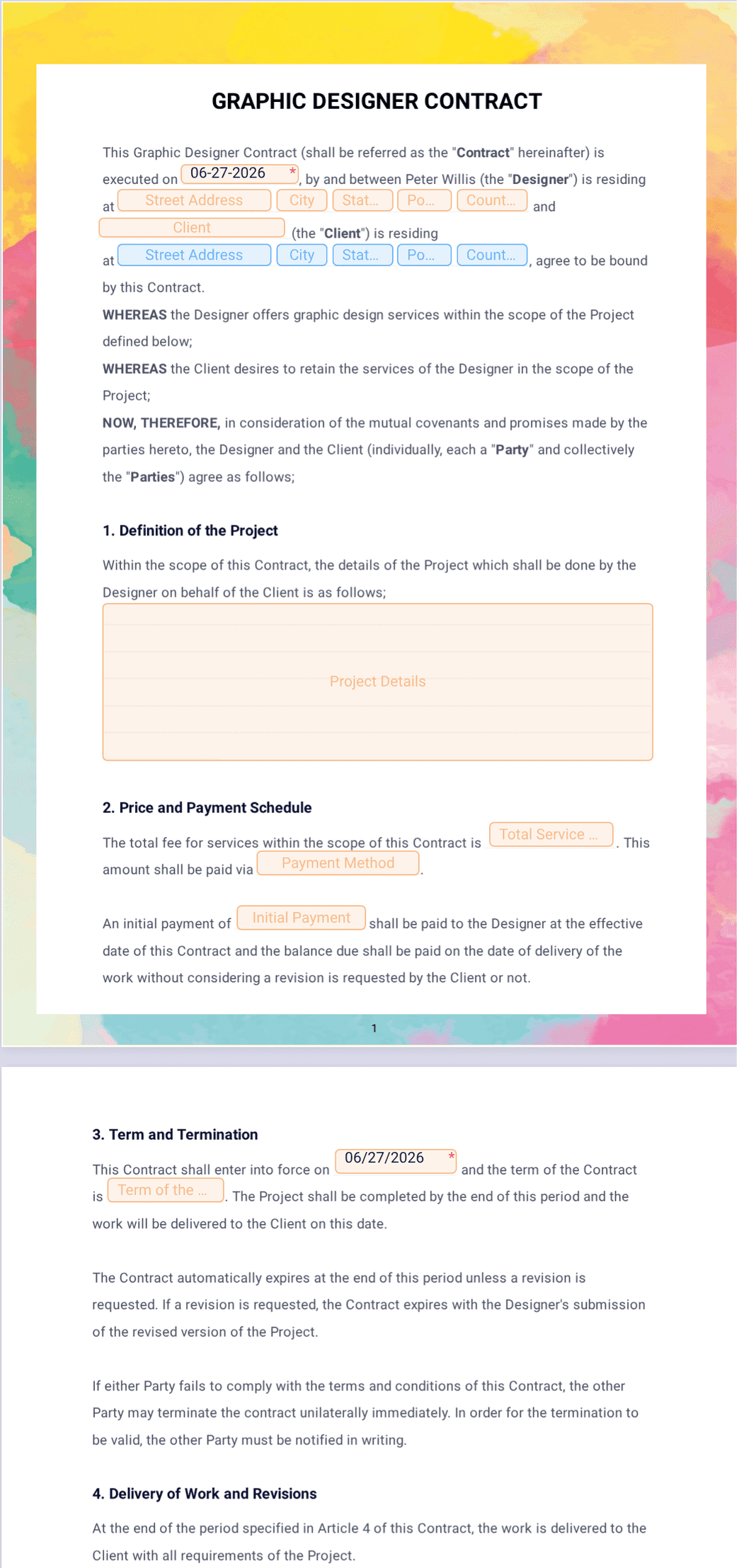 Graphic Designer Contract PDF Template | Jotform