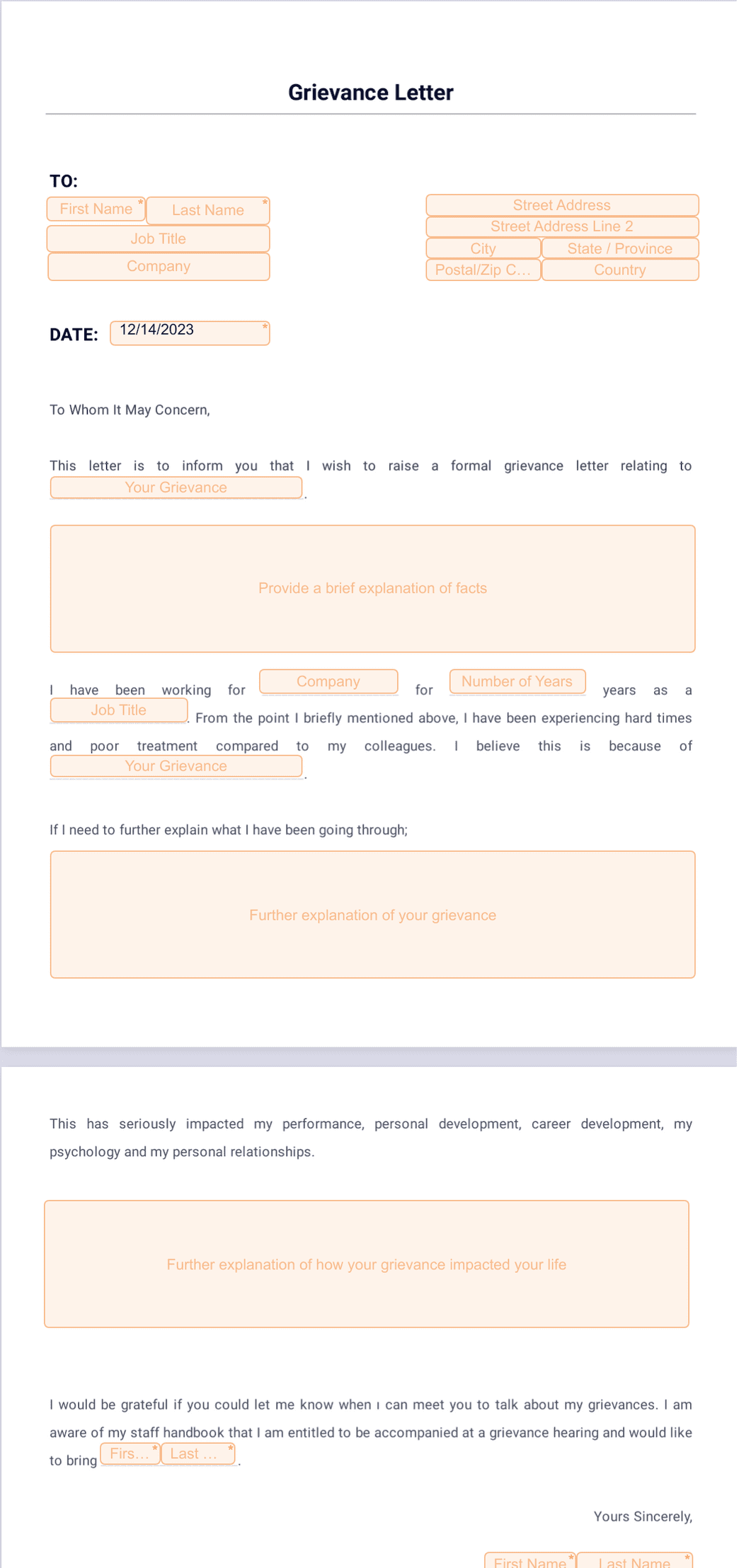 Grievance Letter - PDF Templates | Jotform