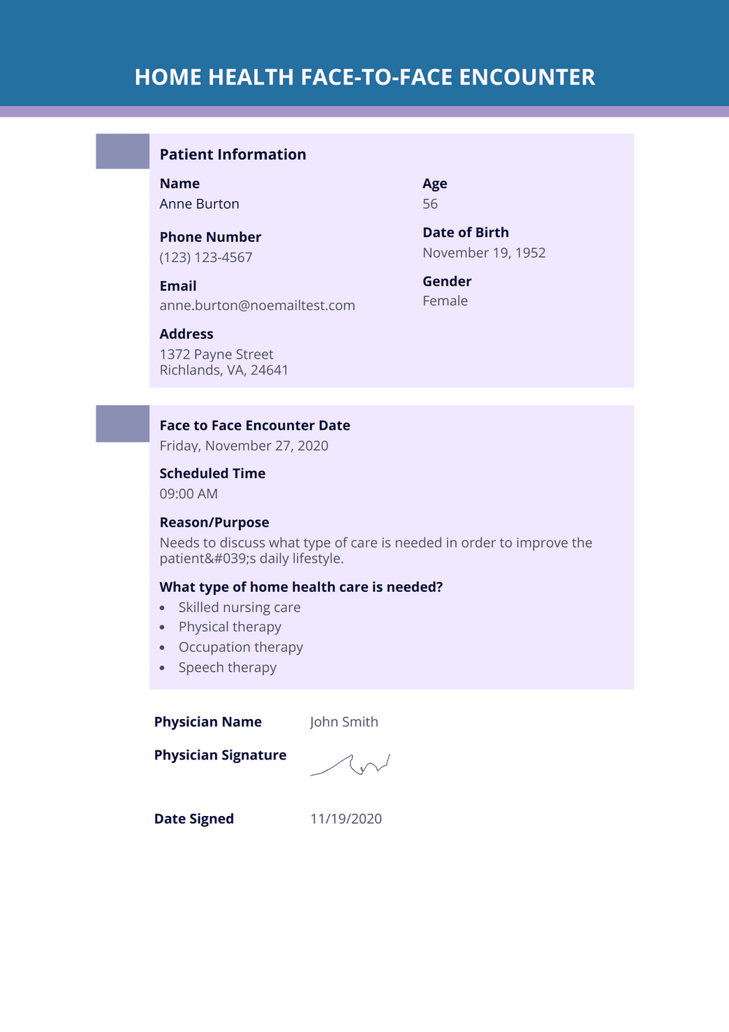 Home Health Face-to-Face Encounter Template - PDF Templates | Jotform