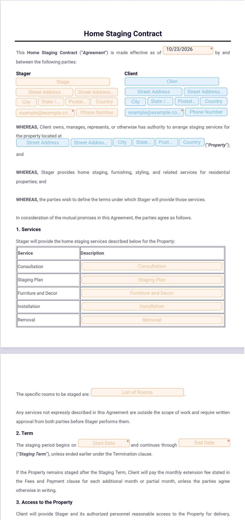 Home Staging Contract Template - PDF Templates | Jotform