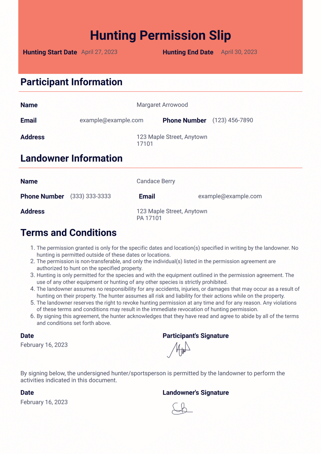 Hunting Permission Slip Template - PDF Templates | Jotform