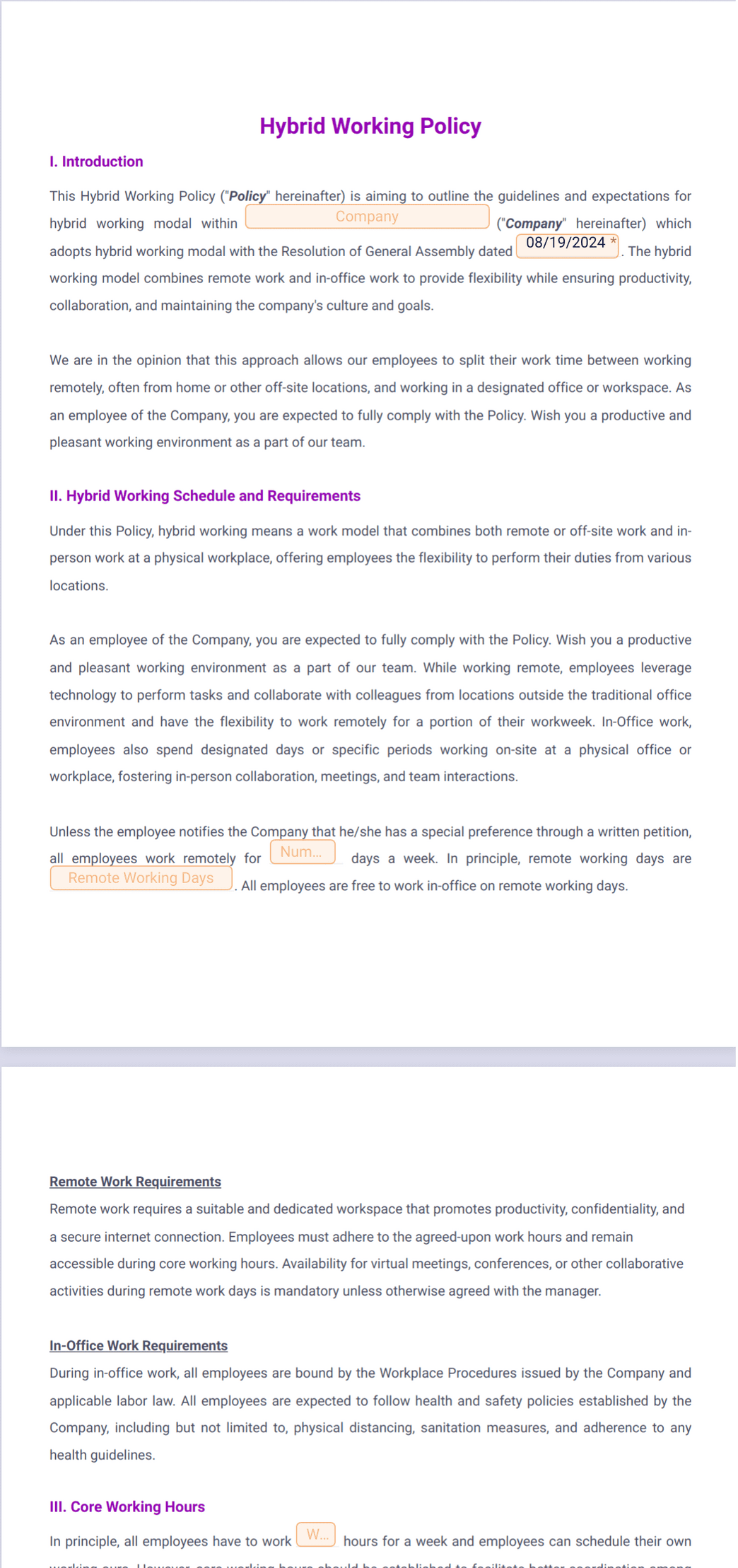 Hybrid Working Policy Template - PDF Templates | Jotform