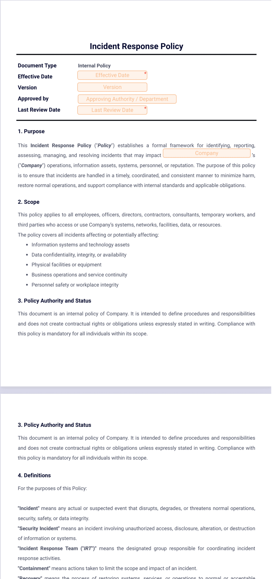 Incident Response Policy Template - PDF Templates | Jotform