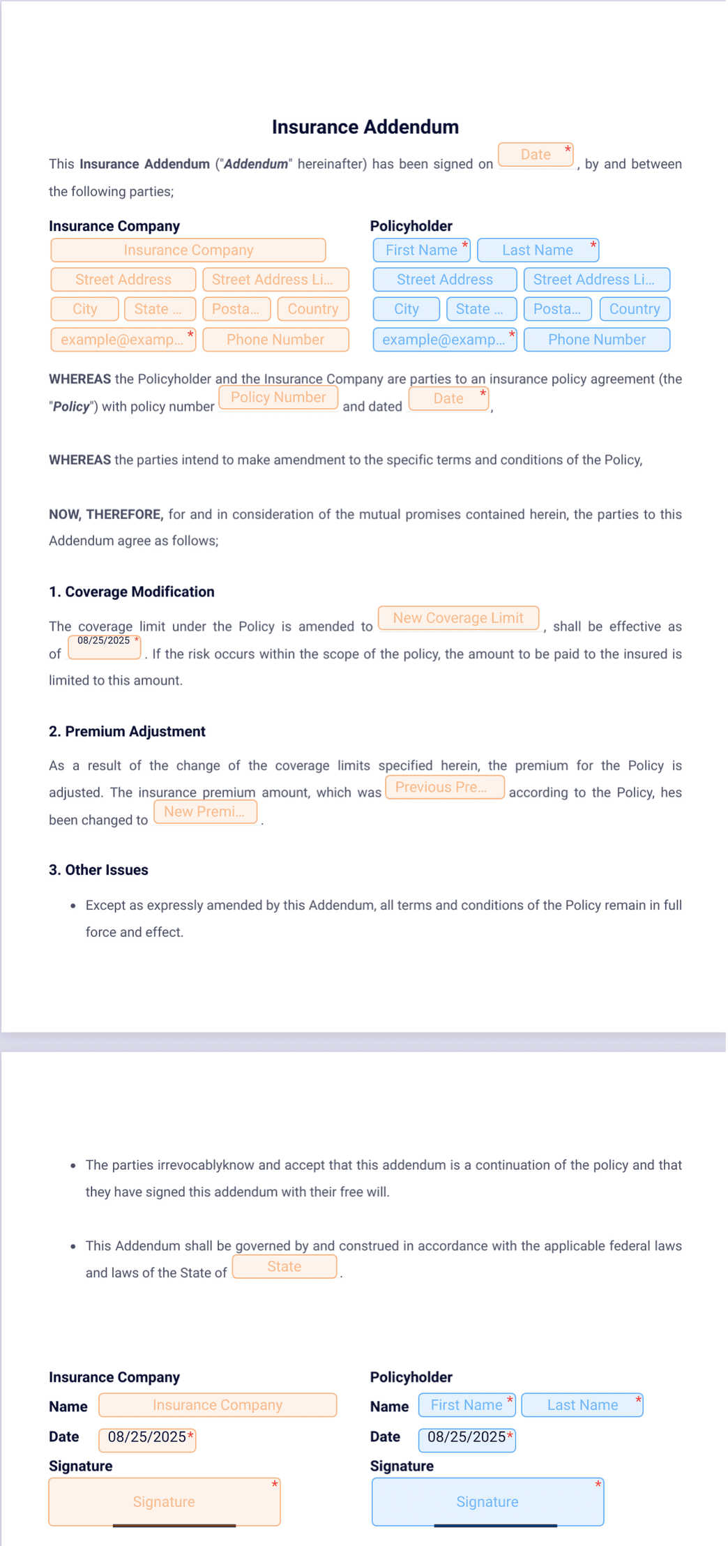 Insurance Addendum PDF Template | Jotform