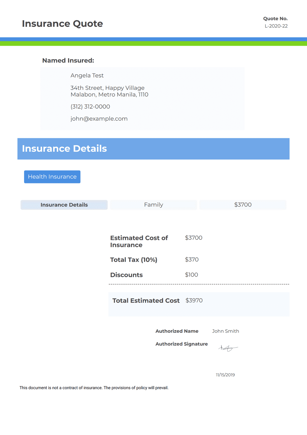 Insurance Quote PDF Template | Jotform