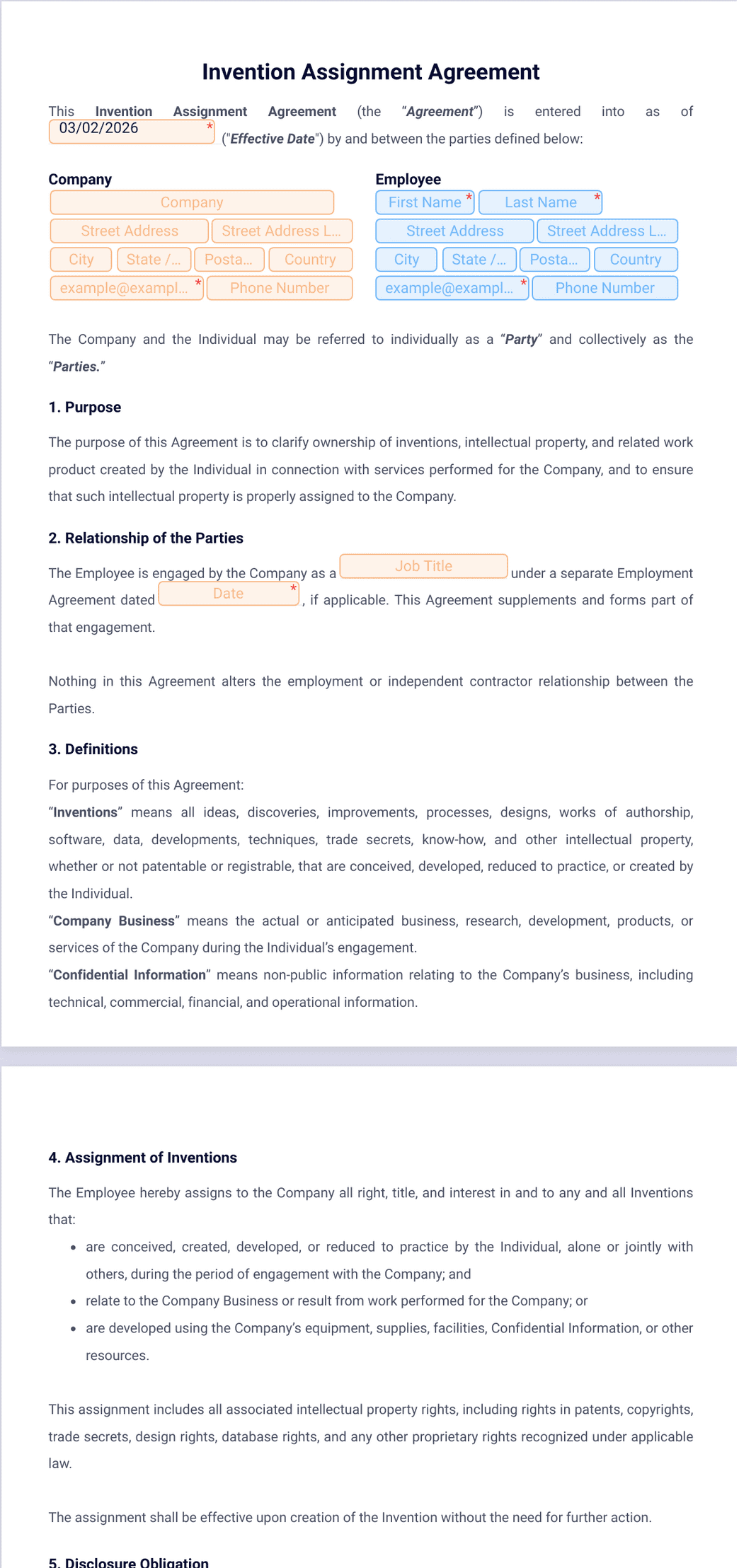 Invention Assignment Agreement Template - PDF Templates | Jotform