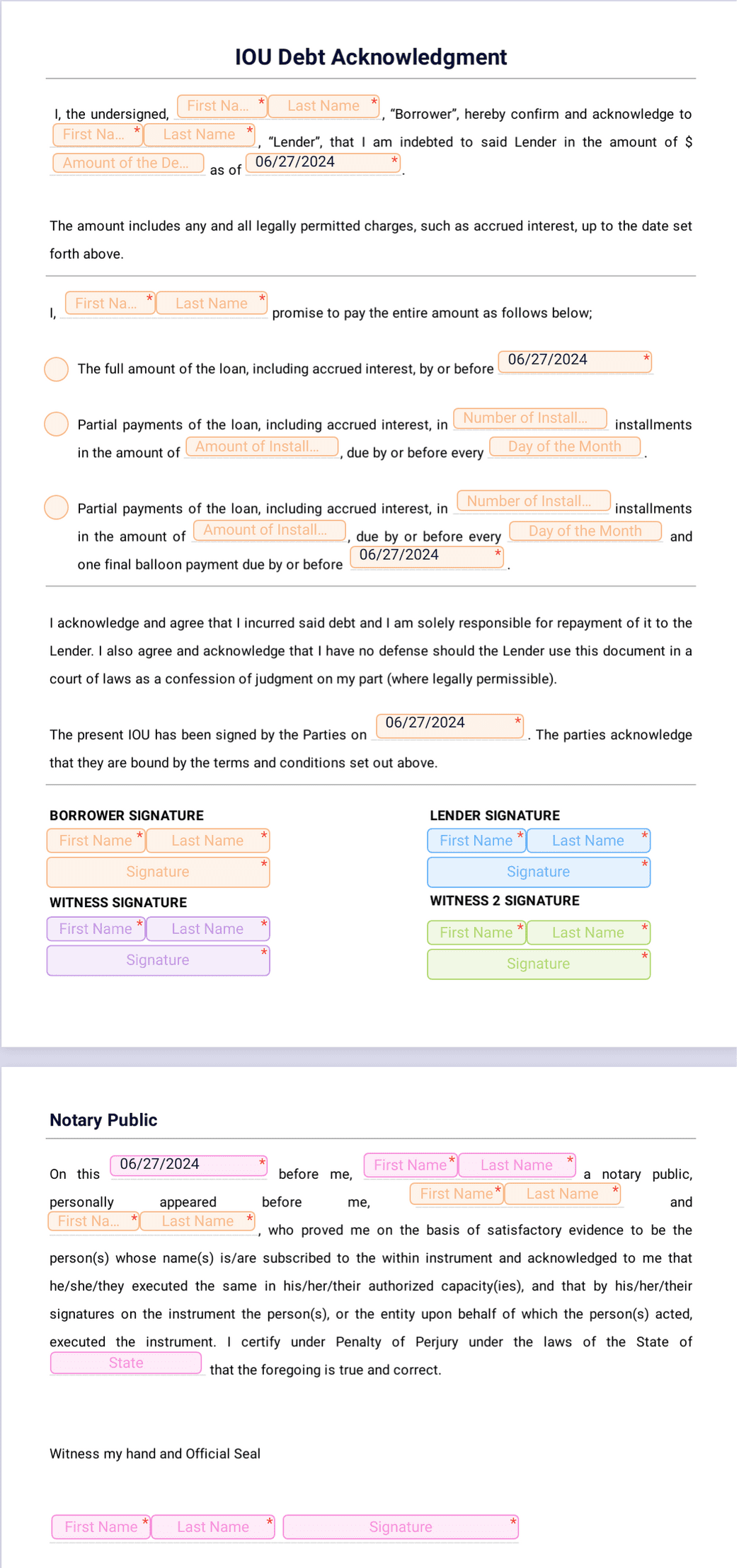 IOU Template - PDF Templates | Jotform