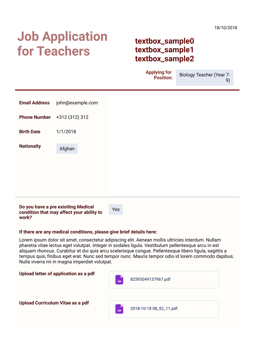 Job Application for Teachers Template - PDF Templates | Jotform