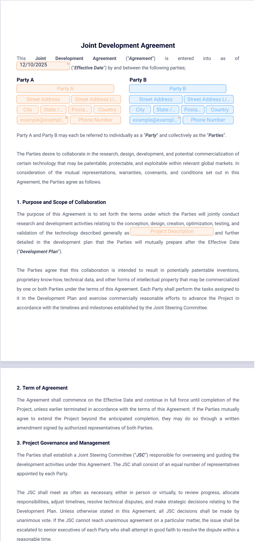 Joint Development Agreement Template - PDF Templates | Jotform