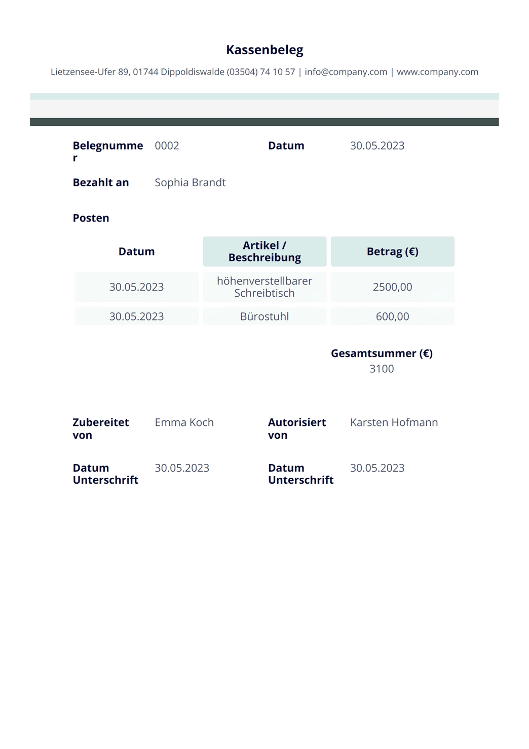 Kassenbeleg PDF-Vorlage | Jotform
