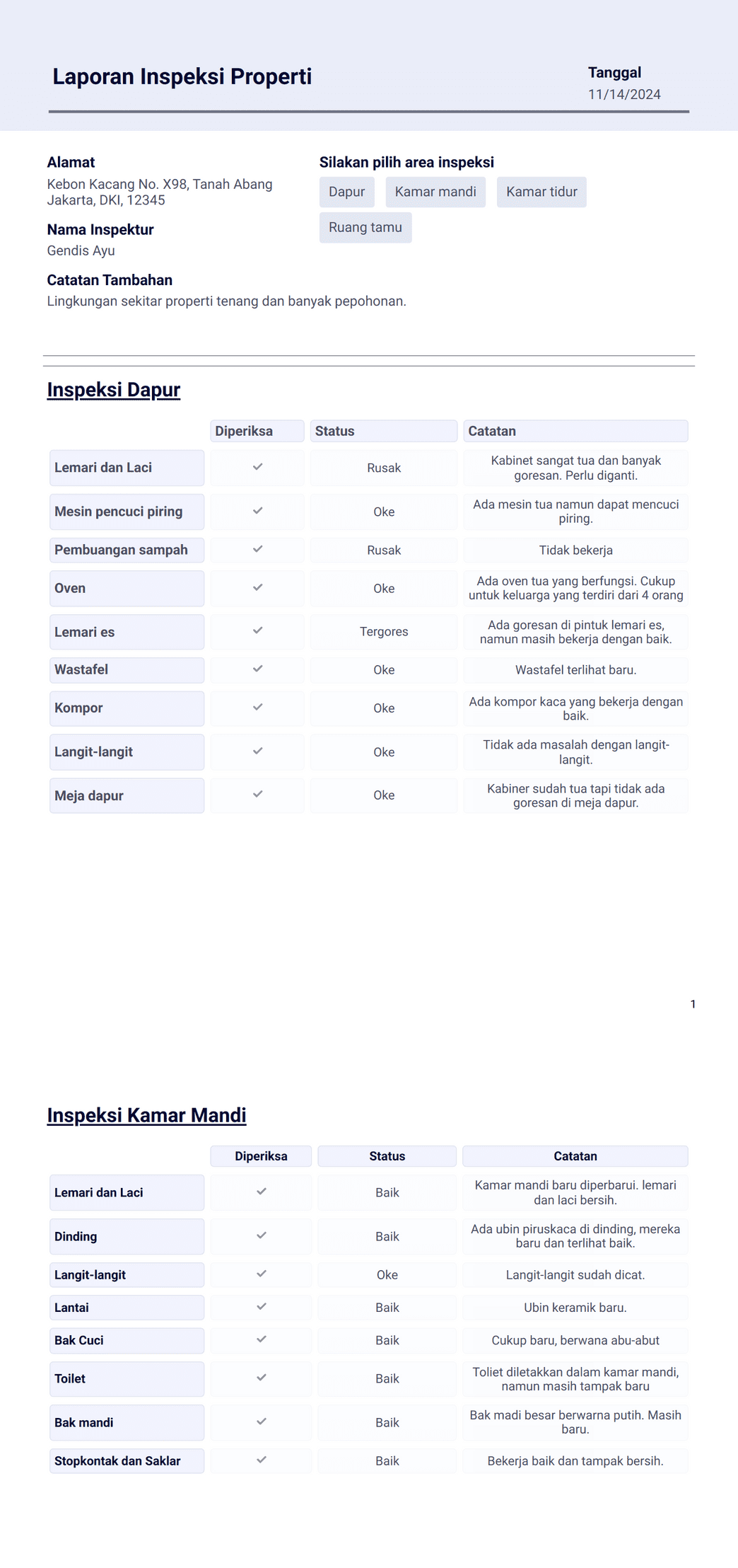 Laporan Inspeksi Properti - Templat PDF | Jotform