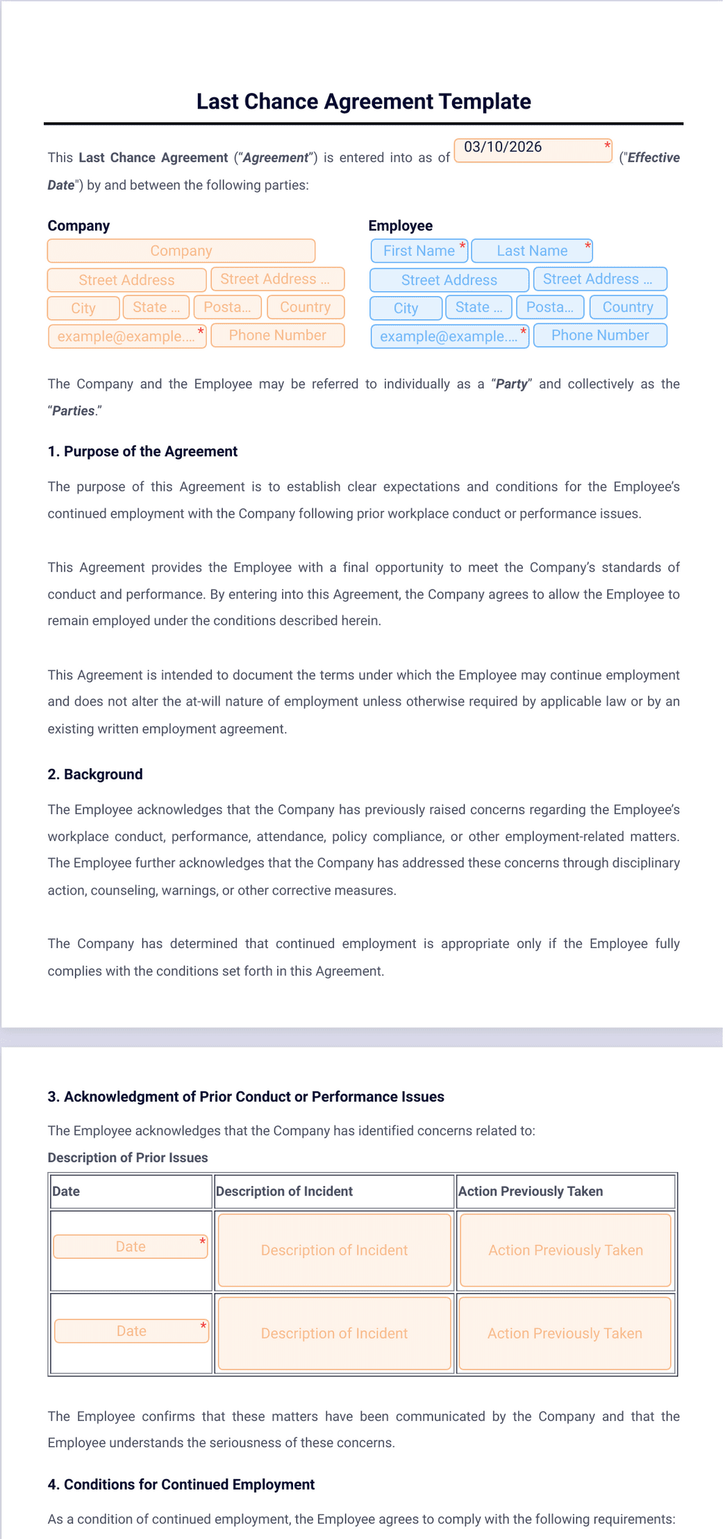 Last Chance Agreement Template - PDF Templates | Jotform