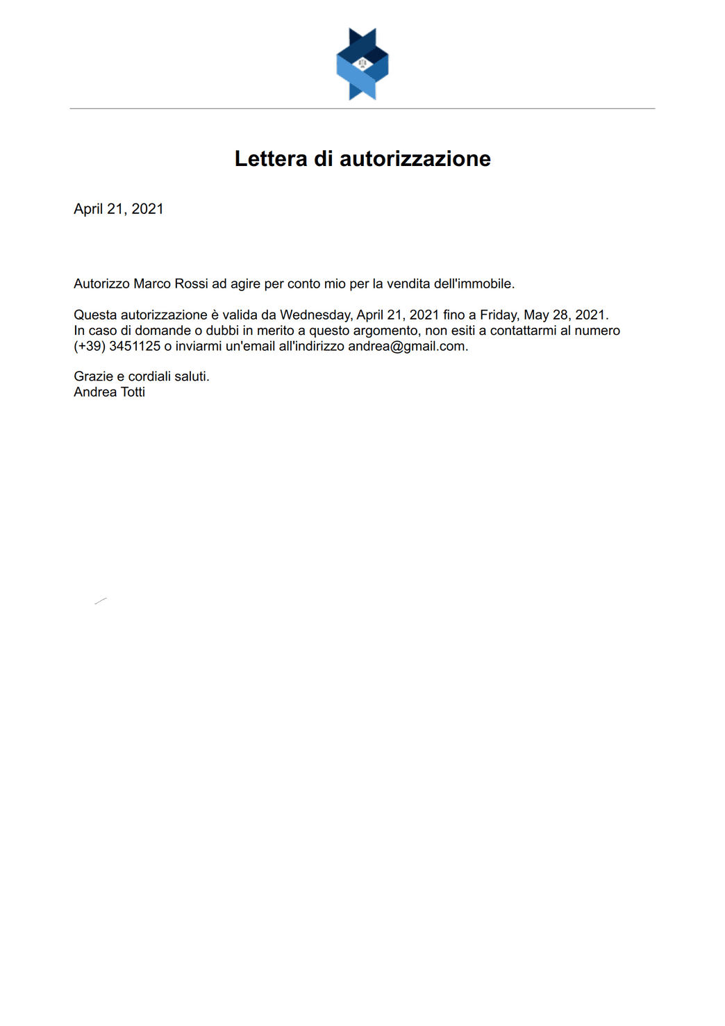Lettera di autorizzazione - Modelli di PDF | Jotform