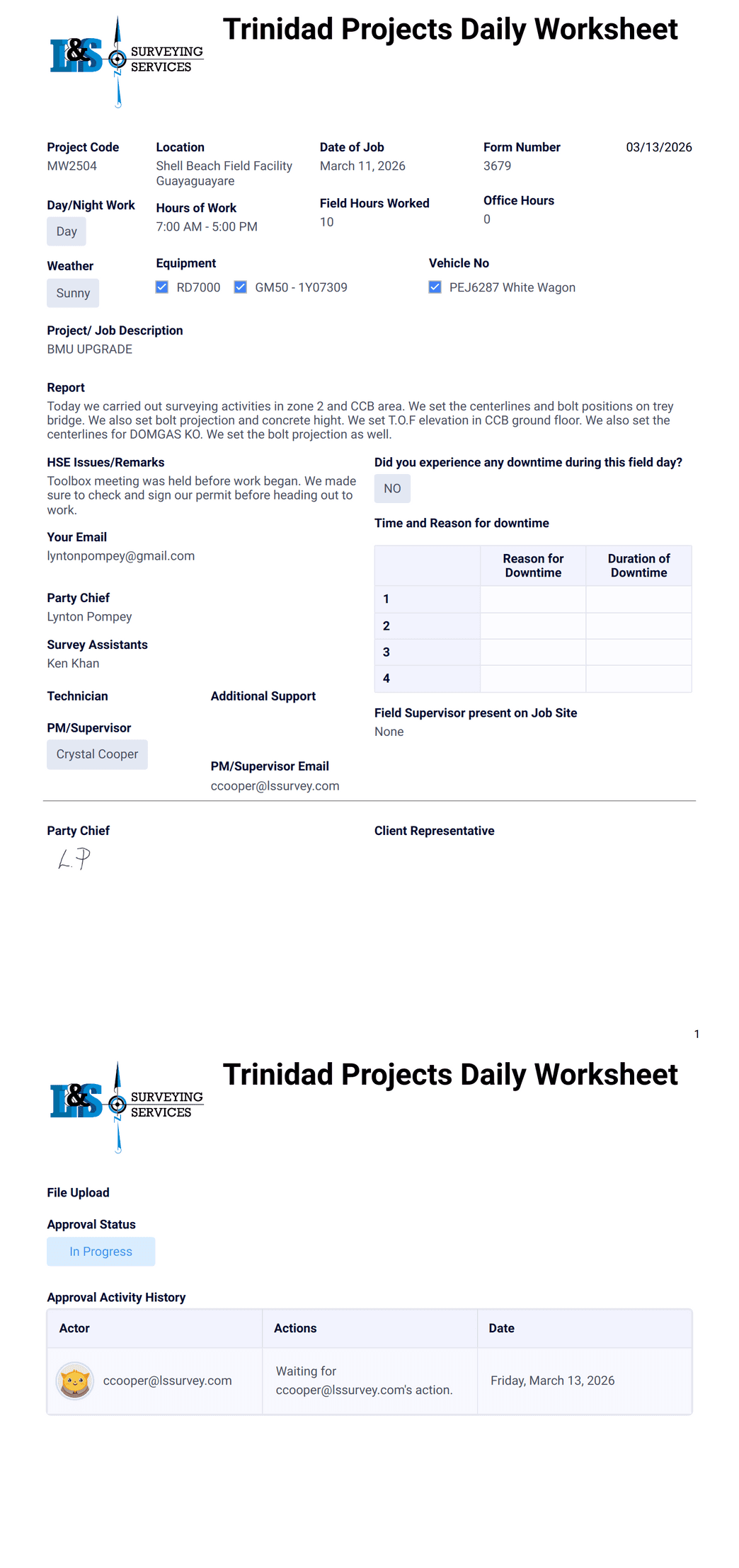 L&S Field Sheet PDF Template | Jotform