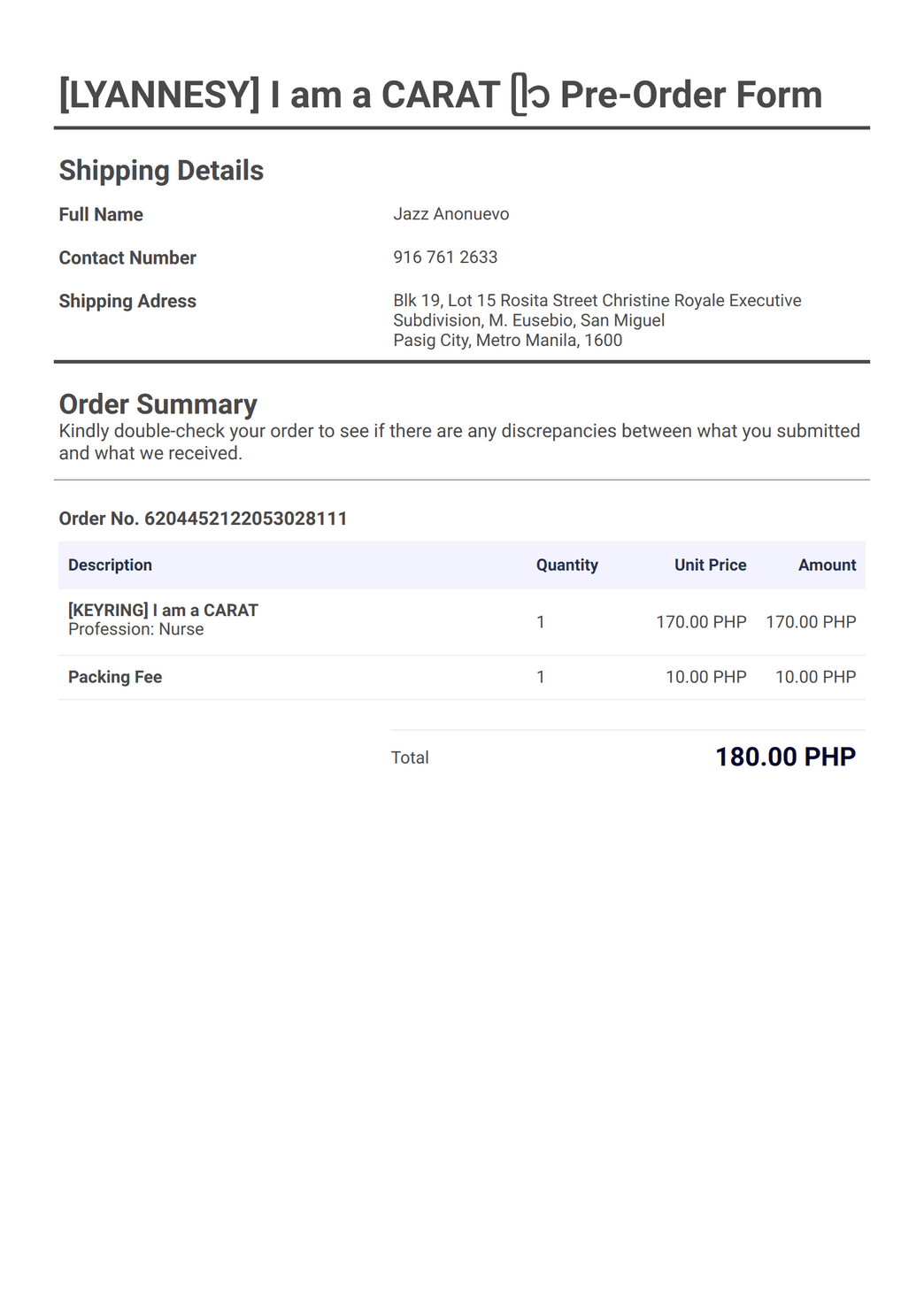 [LYANNESY] Pre-order Form PDF Template | Jotform