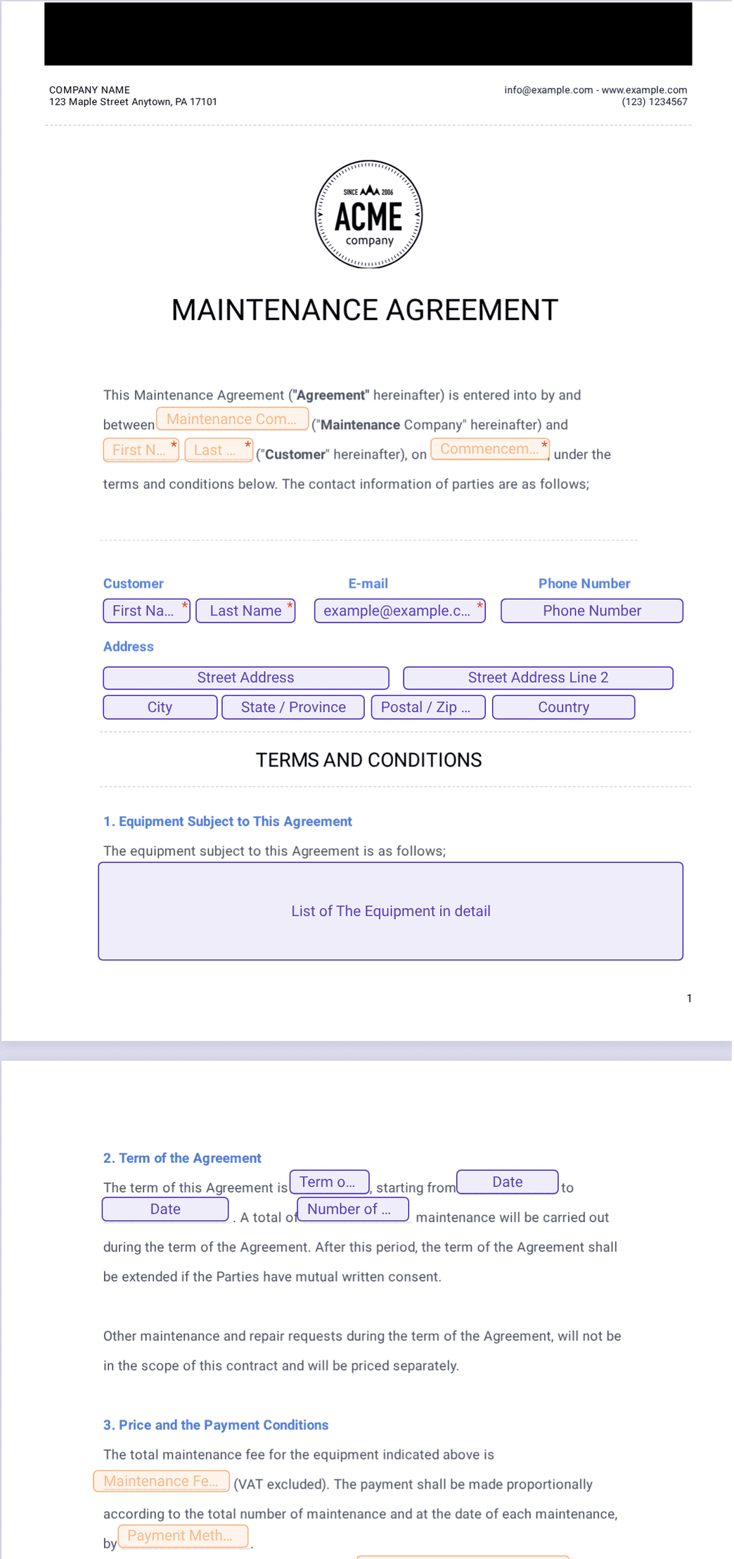 Maintenance Agreement Template - PDF Templates | Jotform