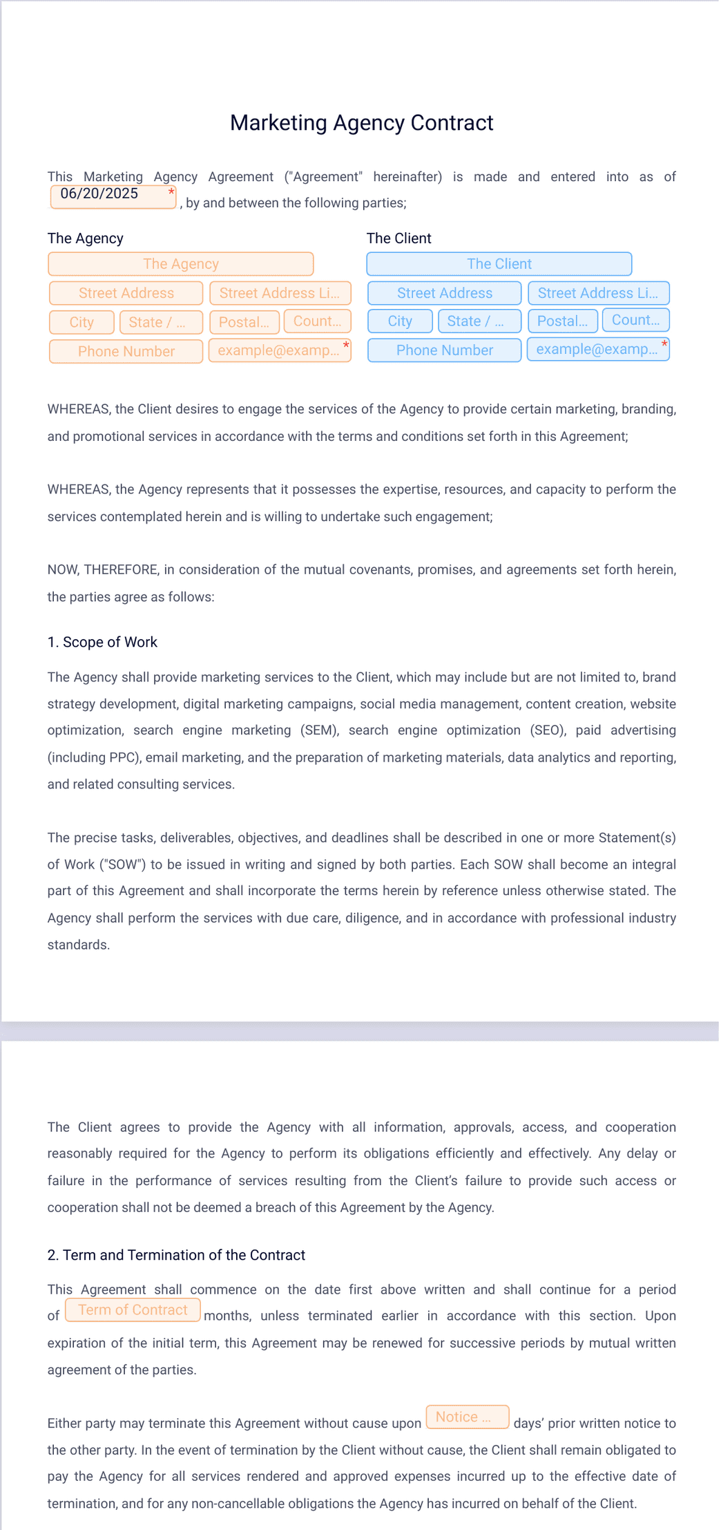 Marketing Agency Contract Template - PDF Templates | Jotform