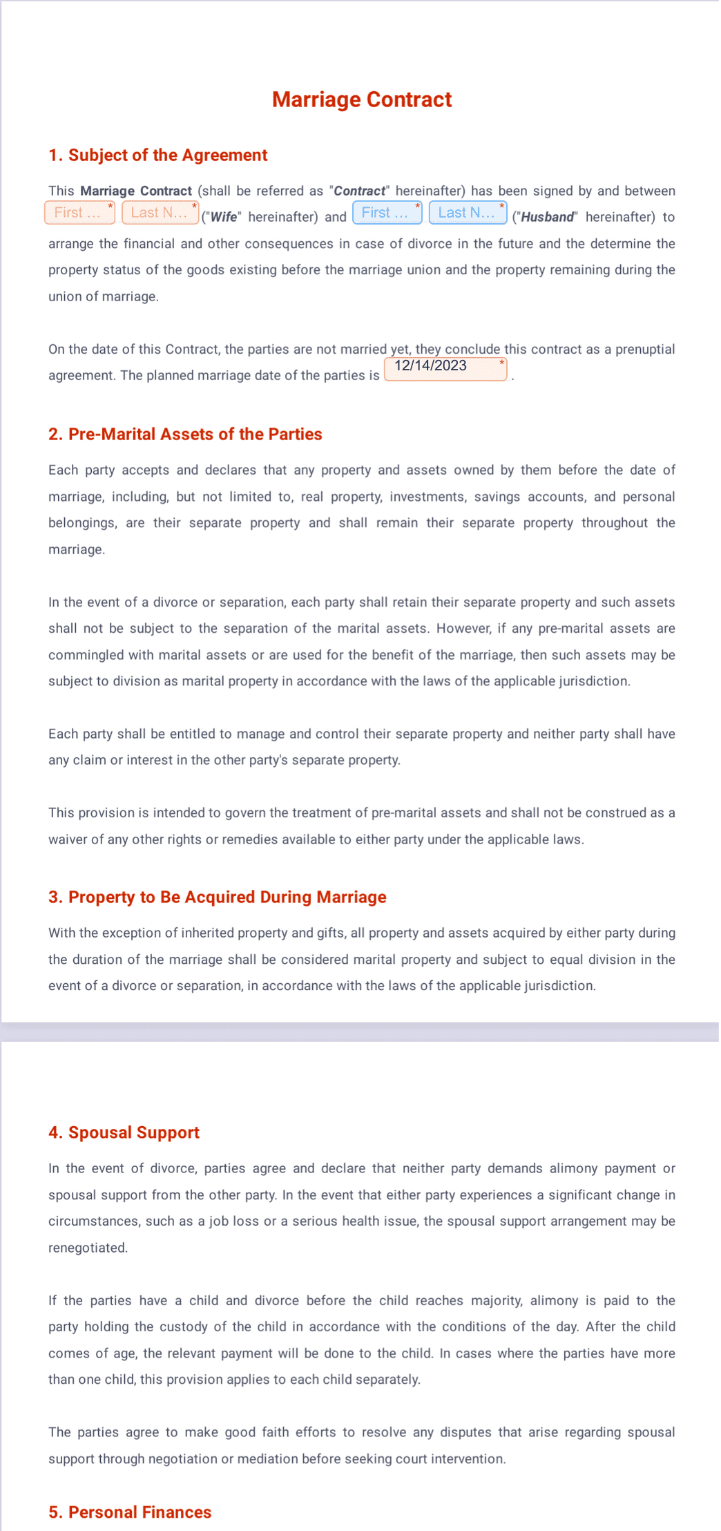 Marriage Contract Template - PDF Templates | Jotform