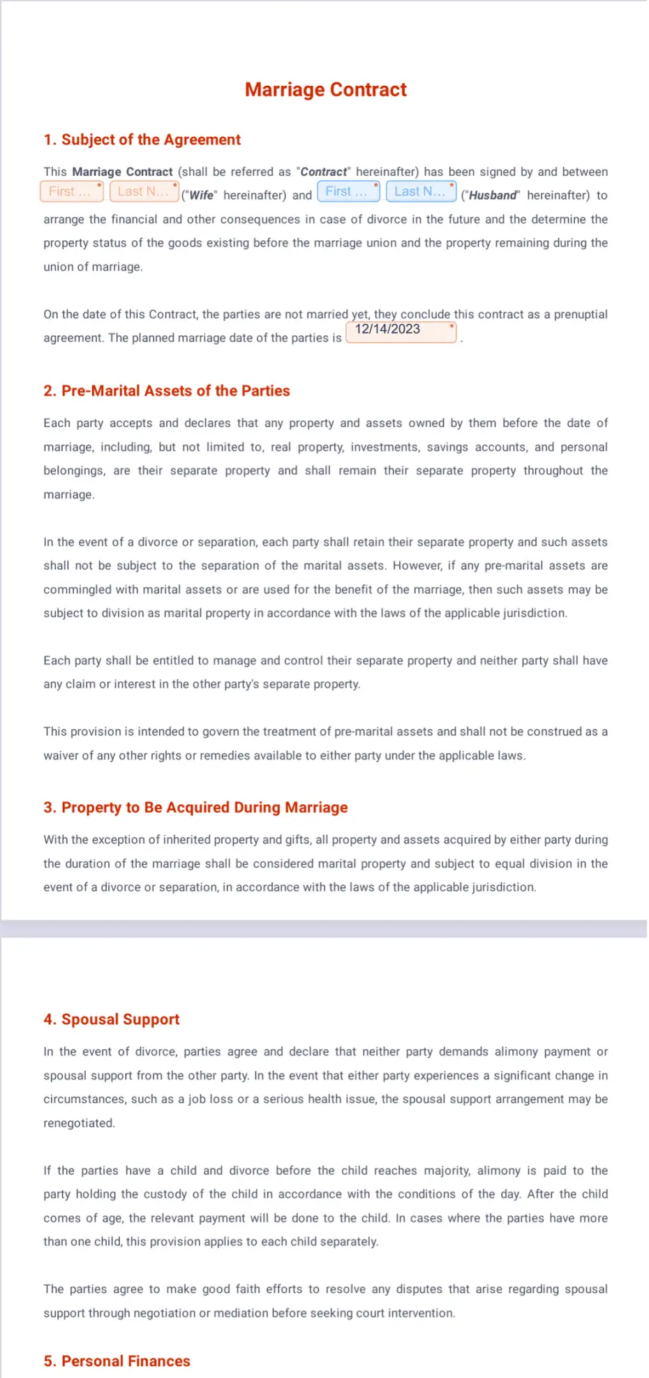 Marriage Contract Template - Sign Templates | Jotform