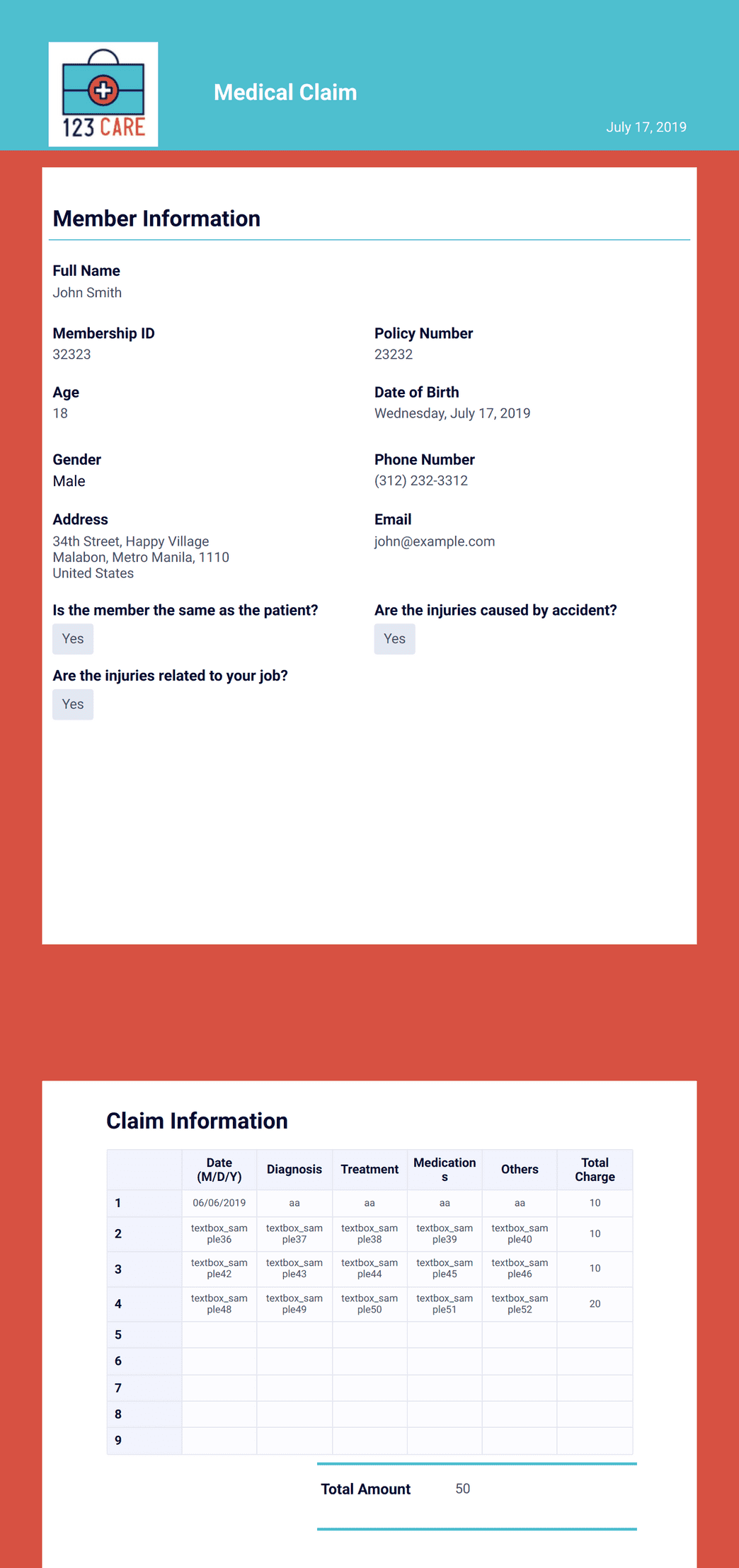 Medical Claim Template - PDF Templates | Jotform