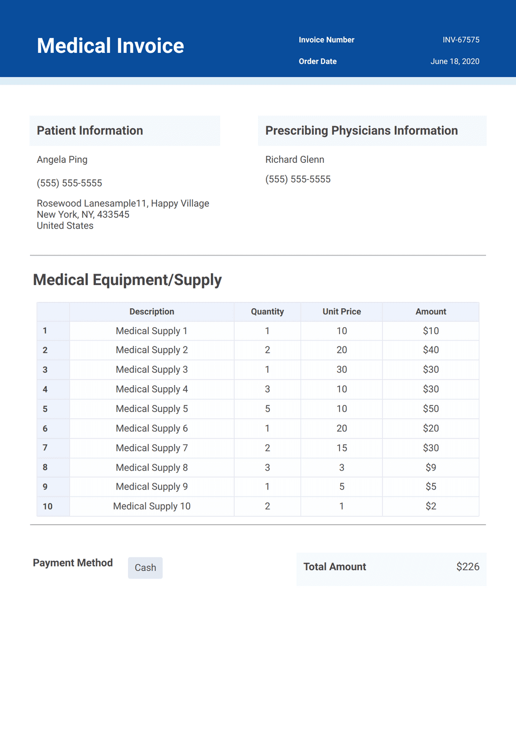 Medical Invoice Template - PDF Templates | Jotform