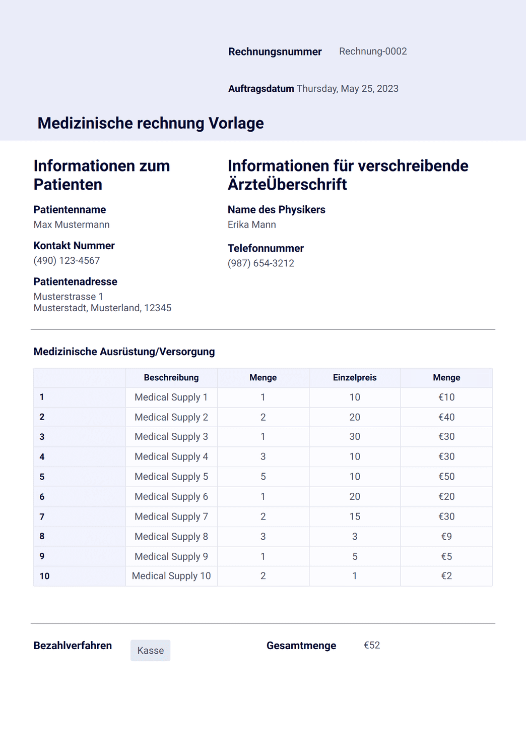 Medizinische Rechnung Vorlage - PDF-Vorlagen | Jotform