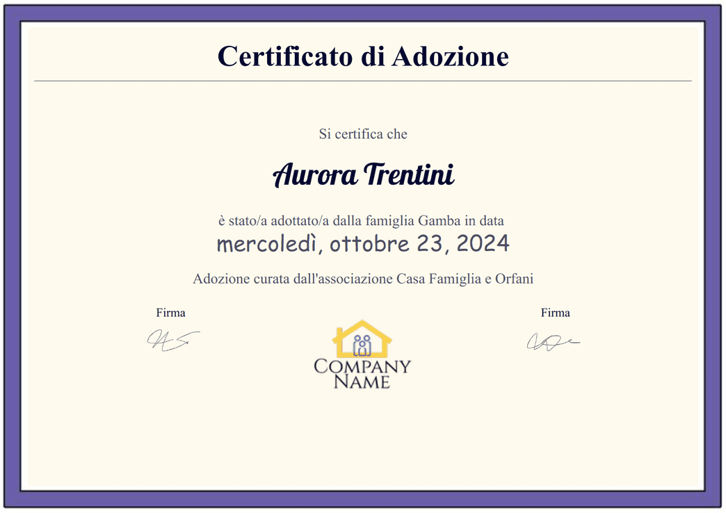 Modello di Certificato di Adozione - Modelli di PDF | Jotform