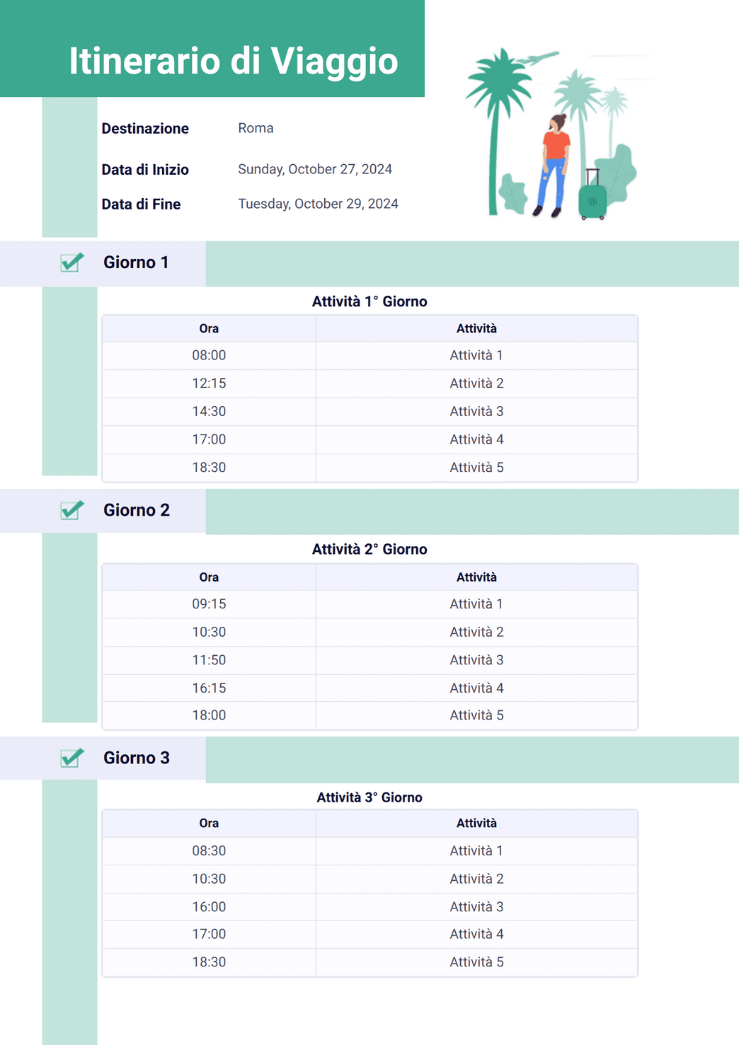 Modello di Itinerario di Viaggio - Modelli di PDF | Jotform