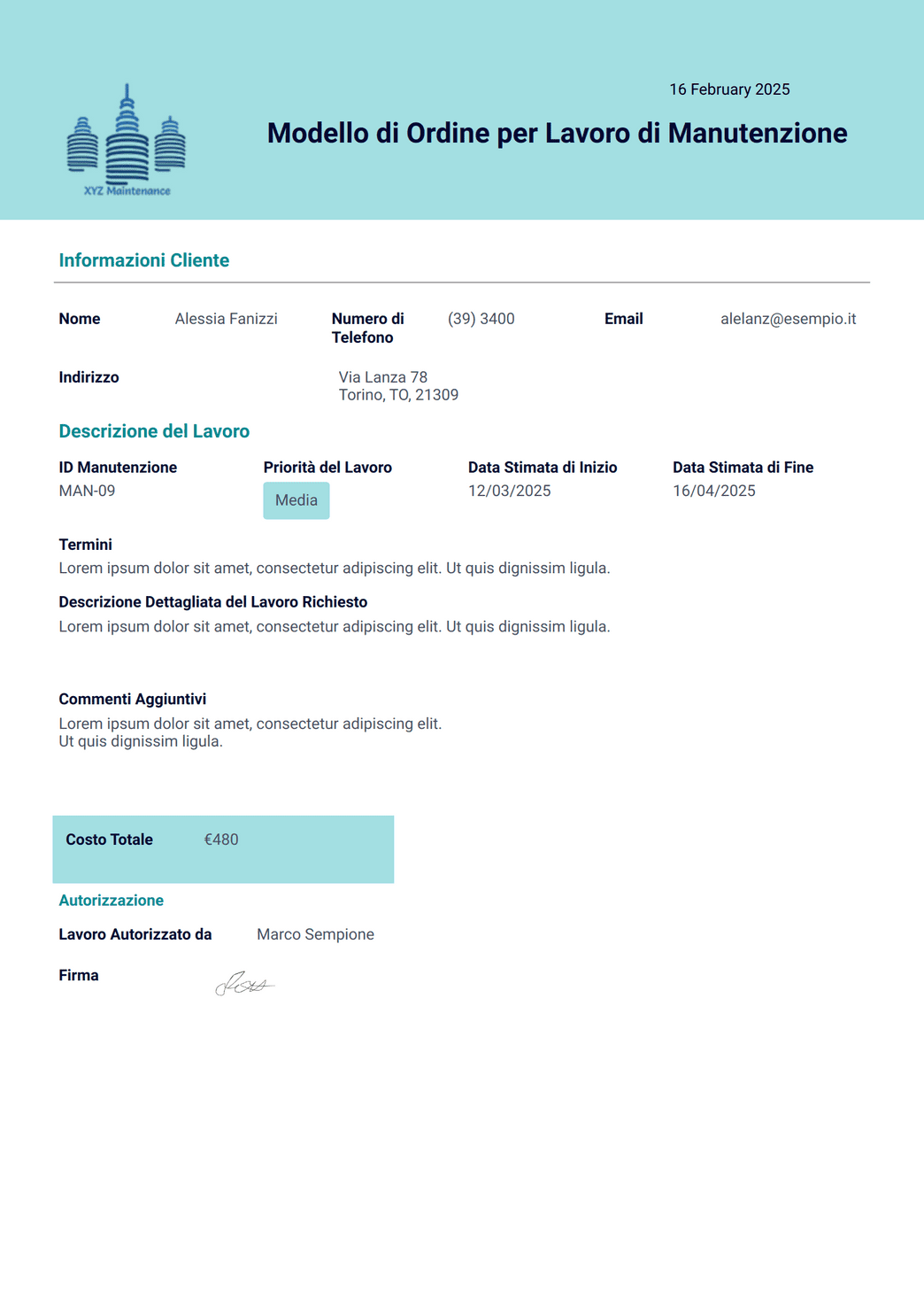 Modello di Ordine per Lavoro di Manutenzione - Modelli di PDF | Jotform