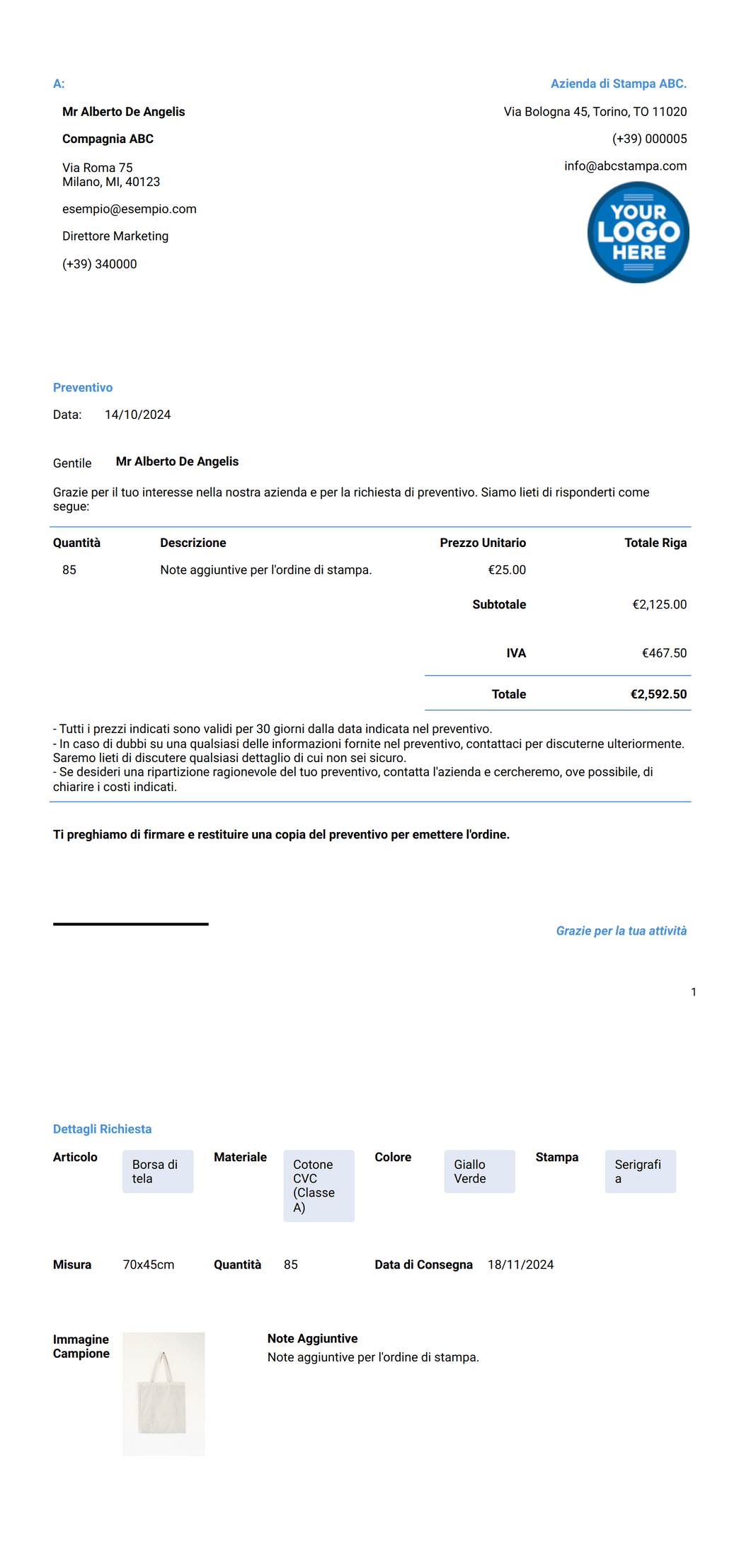 Modello di Preventivo di Stampa - Jotform Template PDF | Jotform