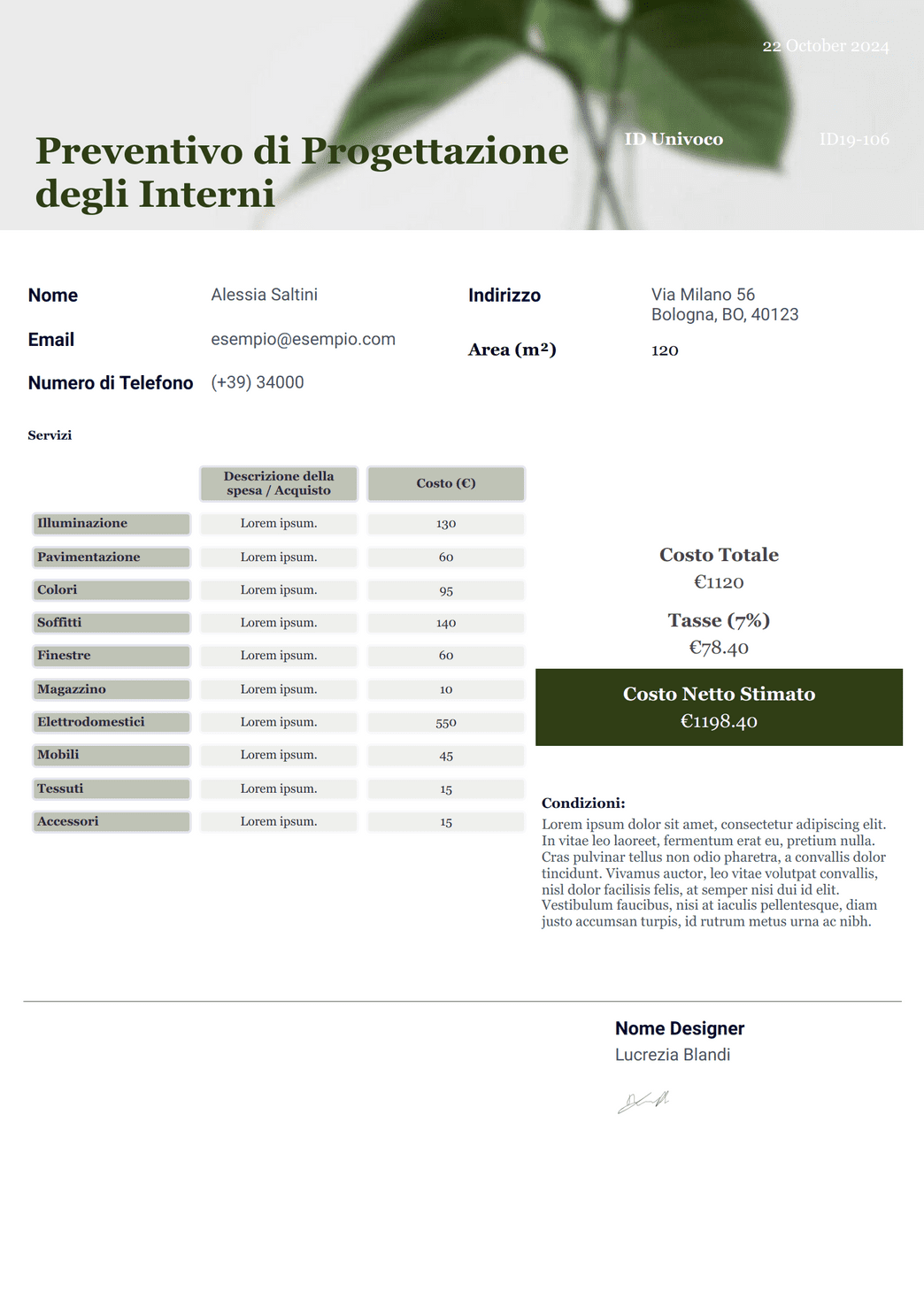 Modello di Preventivo per la Progettazione degli Interni - Modelli di ...