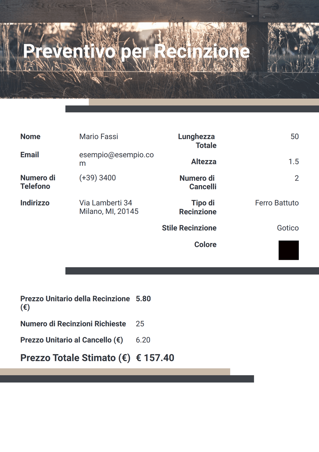 Modello di Preventivo per Recinzione - Modelli di PDF | Jotform