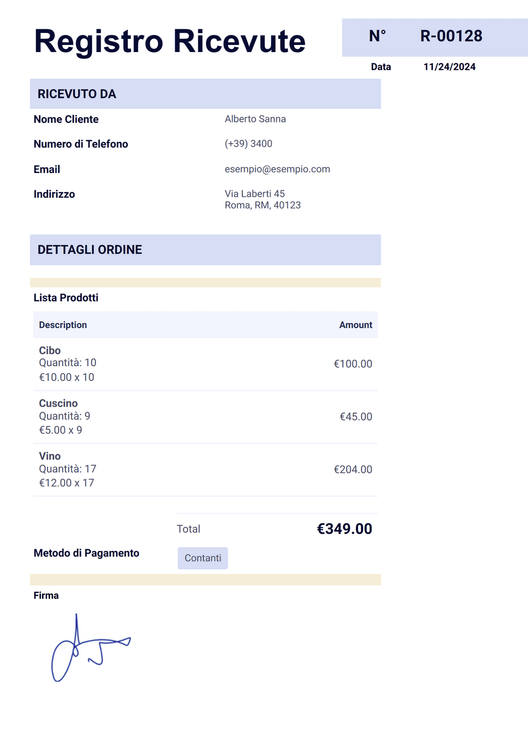 Modello di Registro delle Ricevute - Template PDF | Jotform