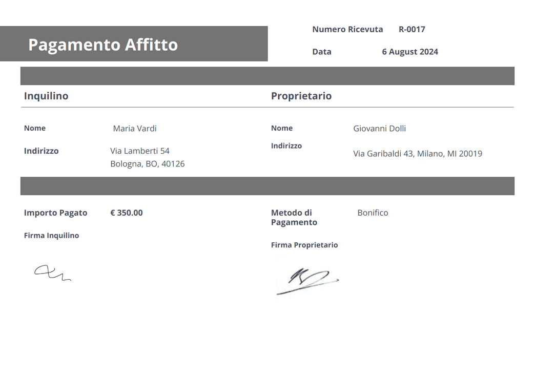 Modello di Ricevuta di Affitto Compilabile - Modelli di PDF | Jotform