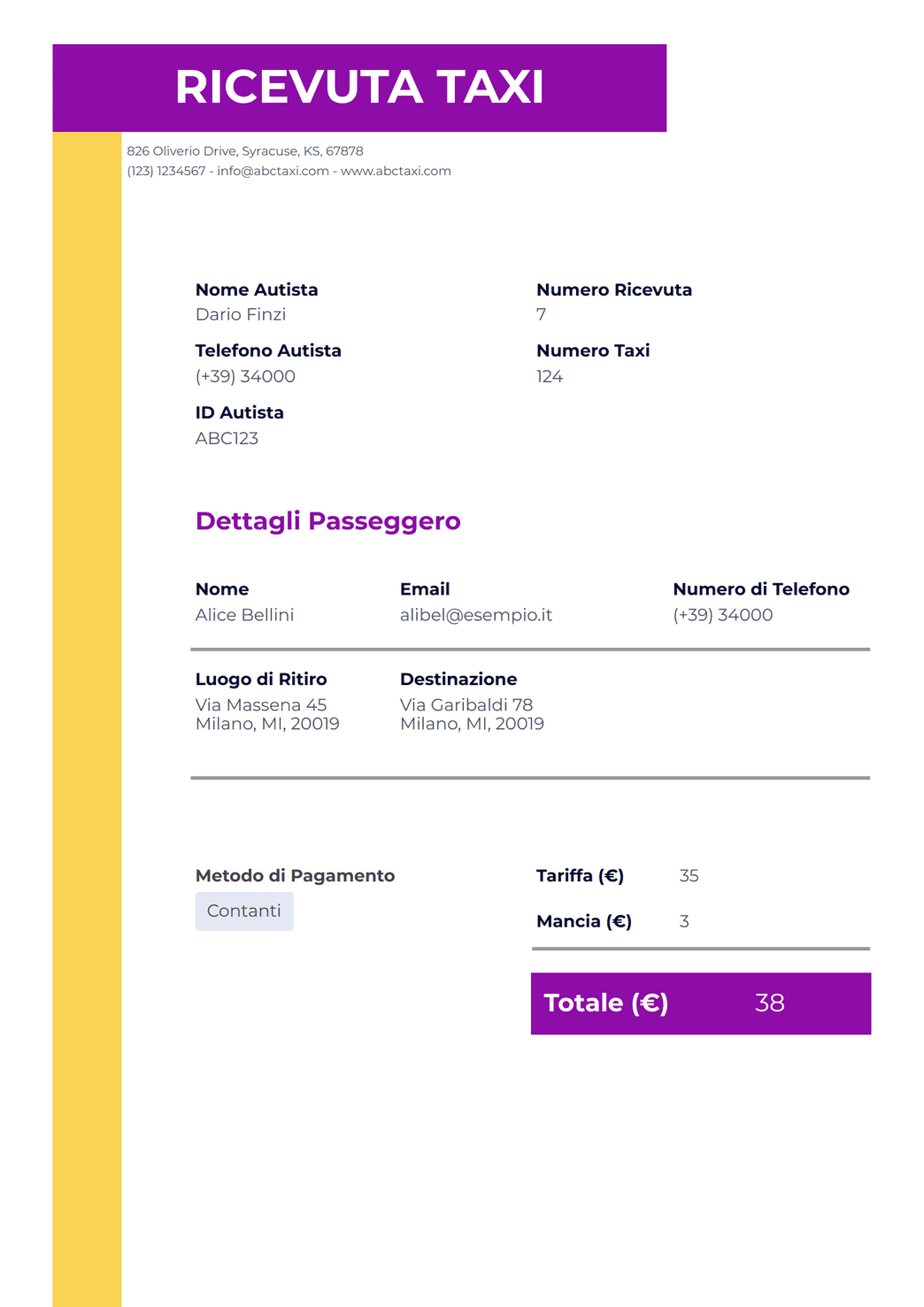 Modello di Ricevuta Taxi - Modelli di PDF | Jotform