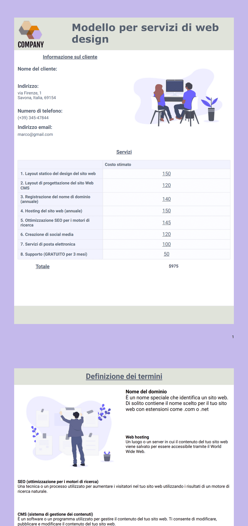 Modello per servizi di web design - Template PDF | Jotform