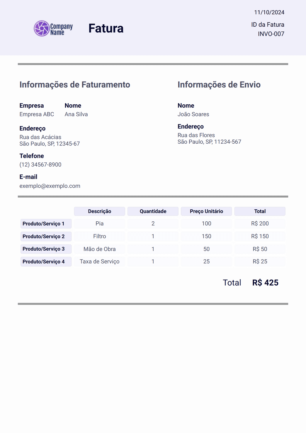 Modelo de Fatura - Modelos para PDFs | Jotform