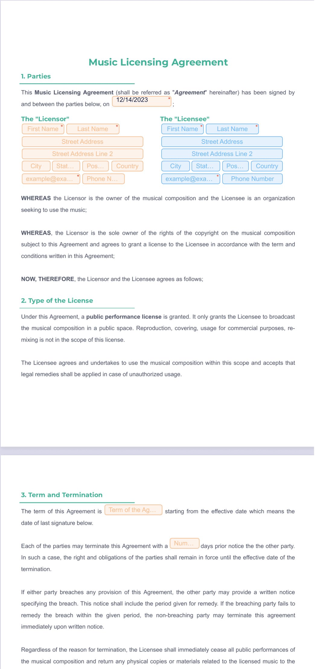 Music Licensing Agreement PDF Template | Jotform