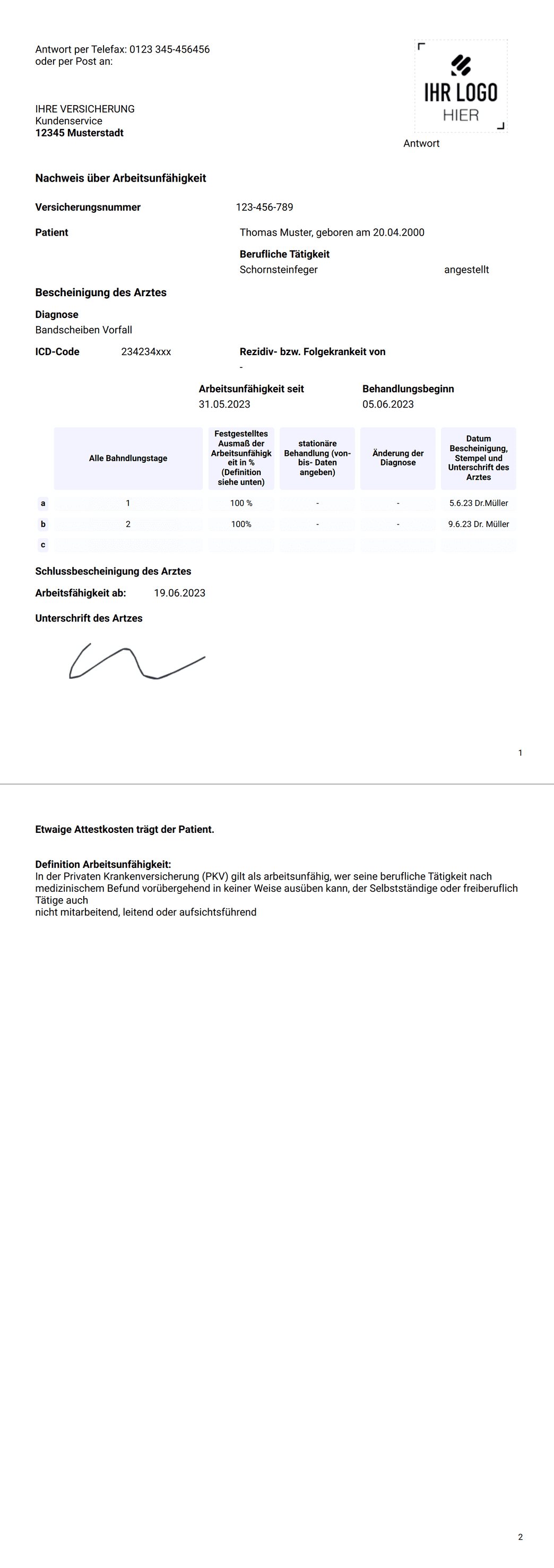 Nachweis über Arbeitsunfähigkeit - PDF-Vorlagen | Jotform