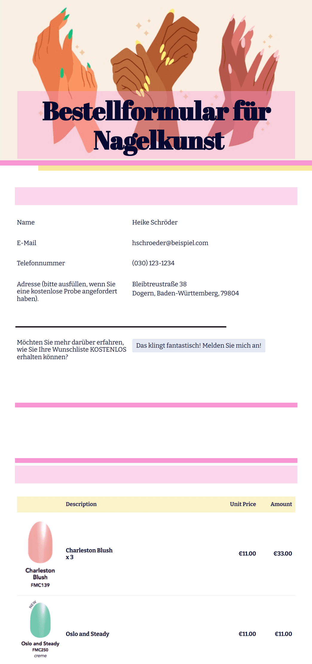 Nagelkunst Rechnung - PDF-Vorlagen | Jotform