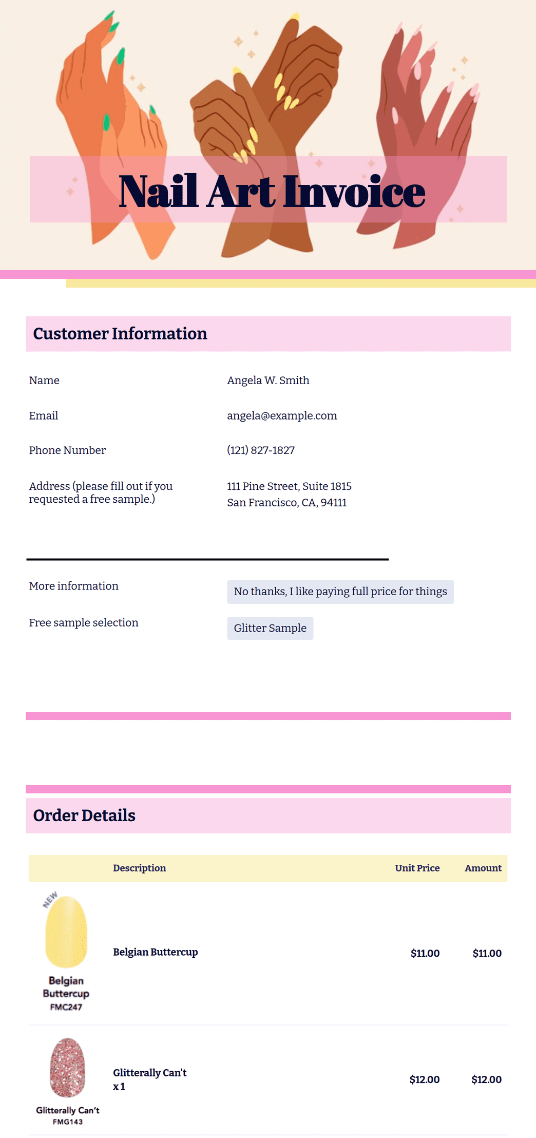 Nail Art Invoice PDF Template | Jotform